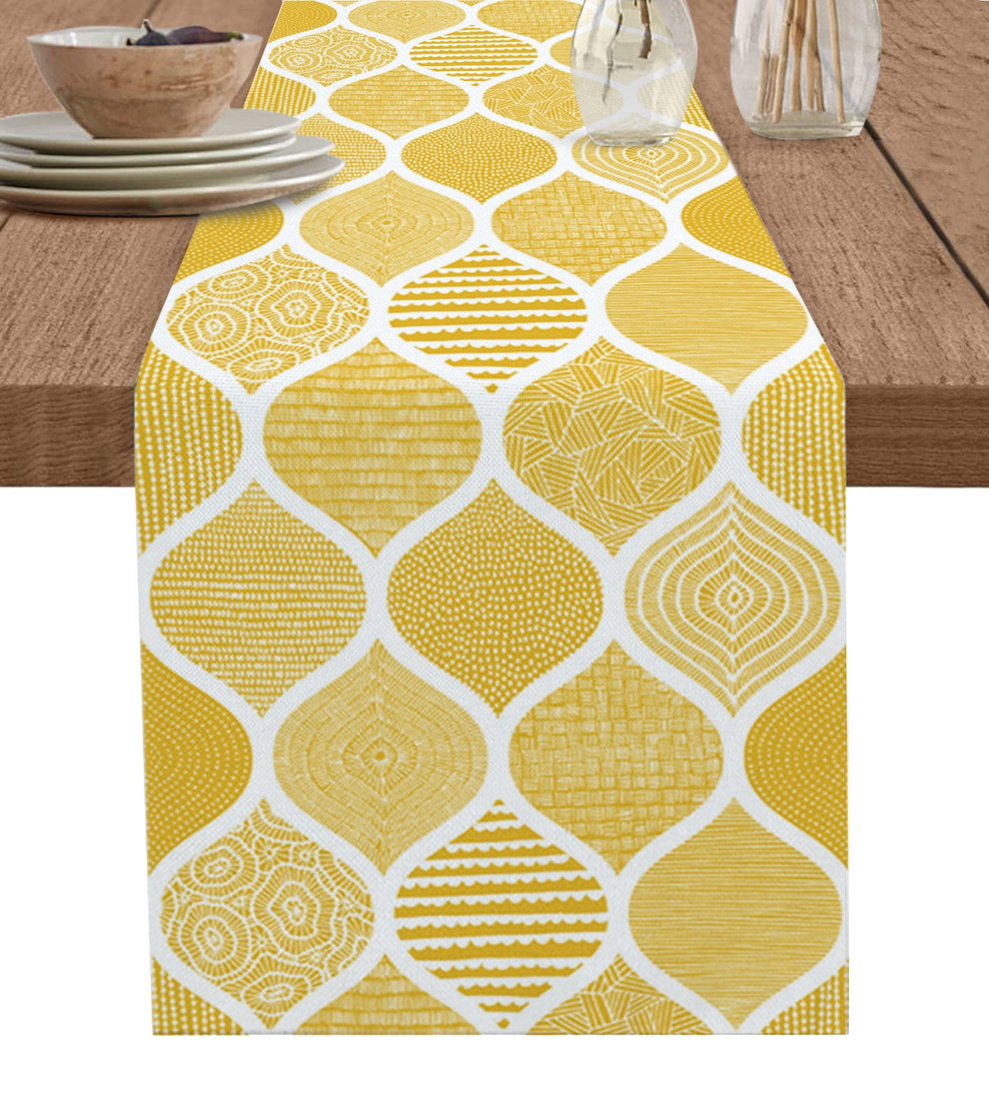 Geometric Watercolor Moroccan Texture Yellow Table Runner ration Home r ...