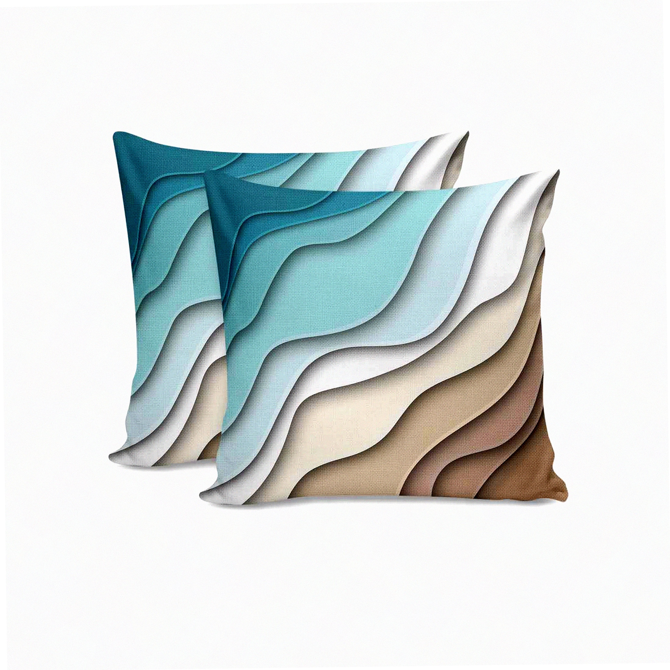 Geometric Wave Teal Blue Pillow Covers Set - Modern Abstract Square ...