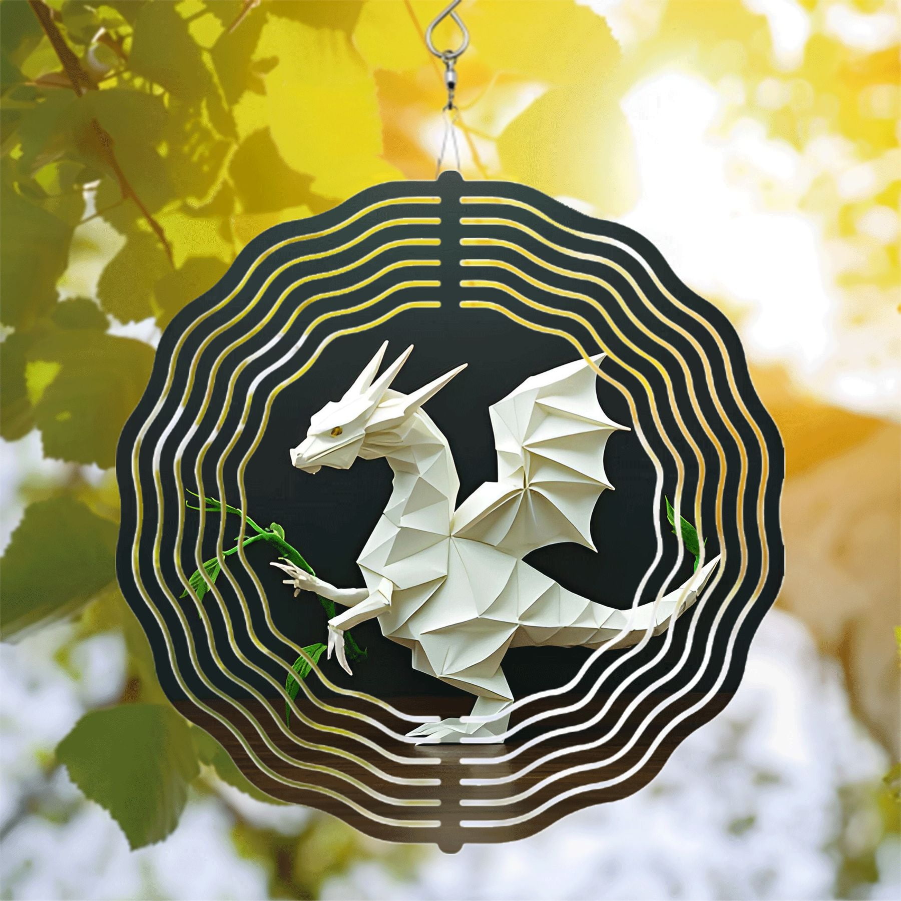 Geometric White Dragon Metal Wind Spinner with Accent - Elegant Yard ...