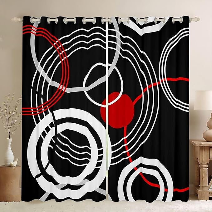 Geometric Window Curtain, Seamless Ring Blackout Curtains Triple Weave ...