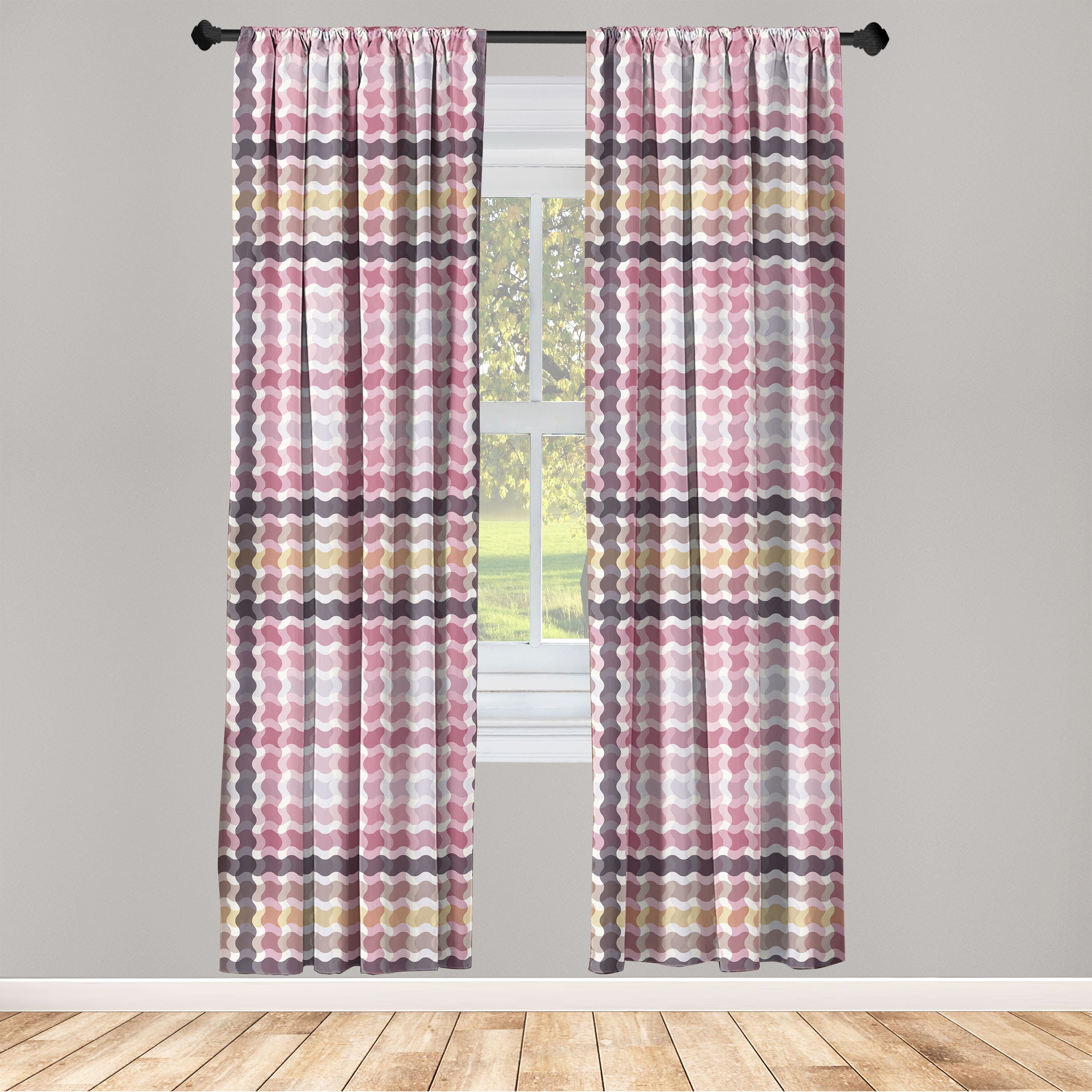 Geometric Window Curtains, Abstract Art Modern Wave Pattern Plaid Like ...