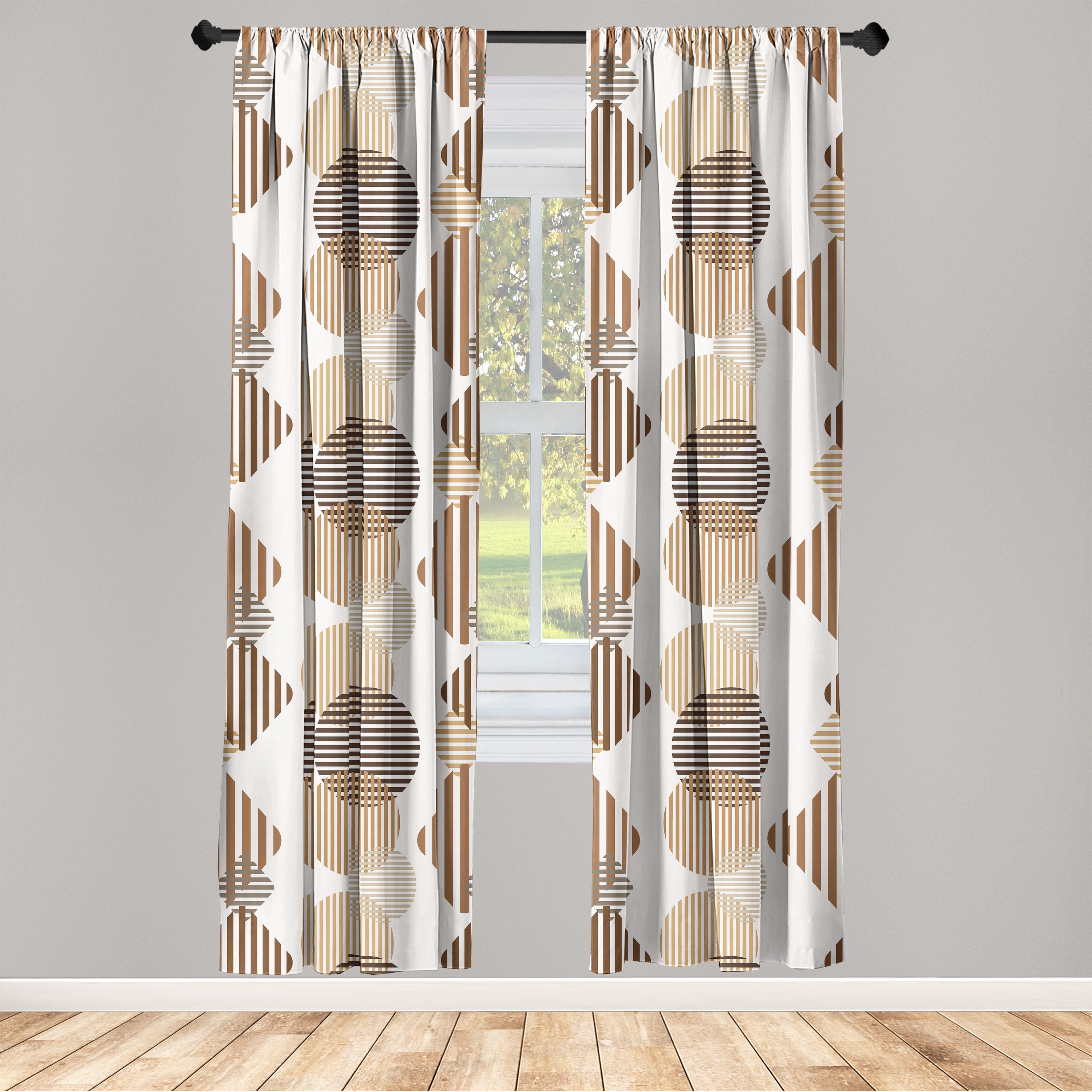 Geometric Window Curtains, Earthy Colors Pattern of Striped Circles and ...