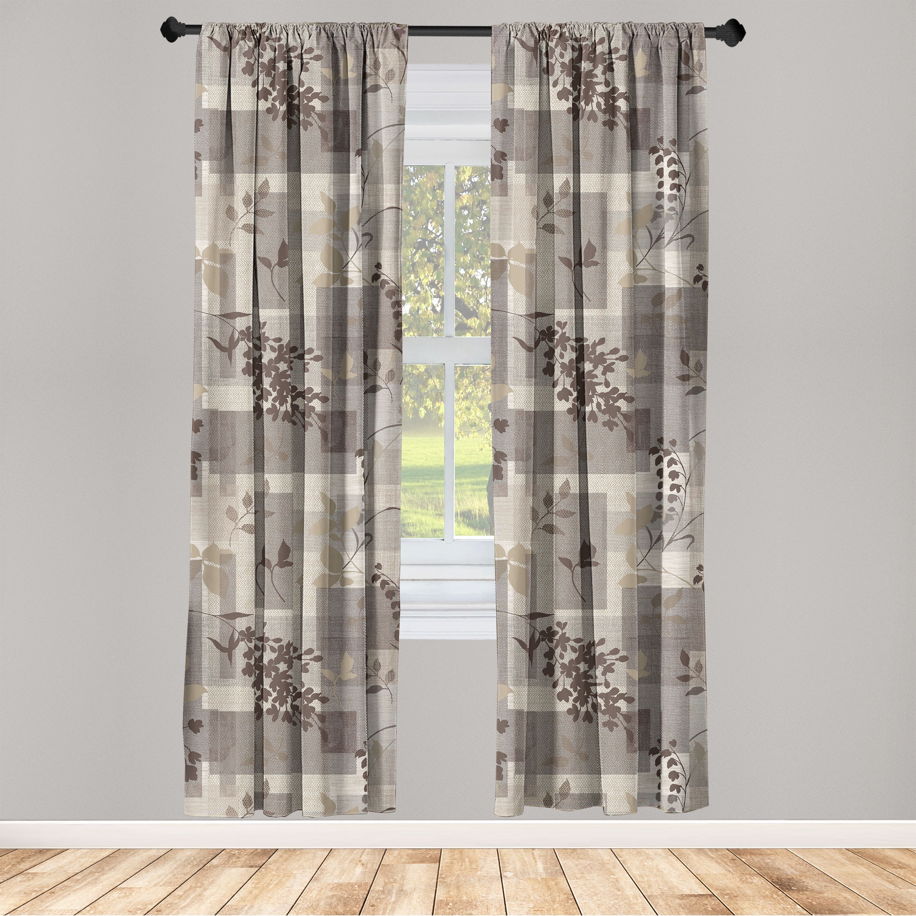Geometric Window Curtains, Illustrated Floral Pattern on Weathered Back ...