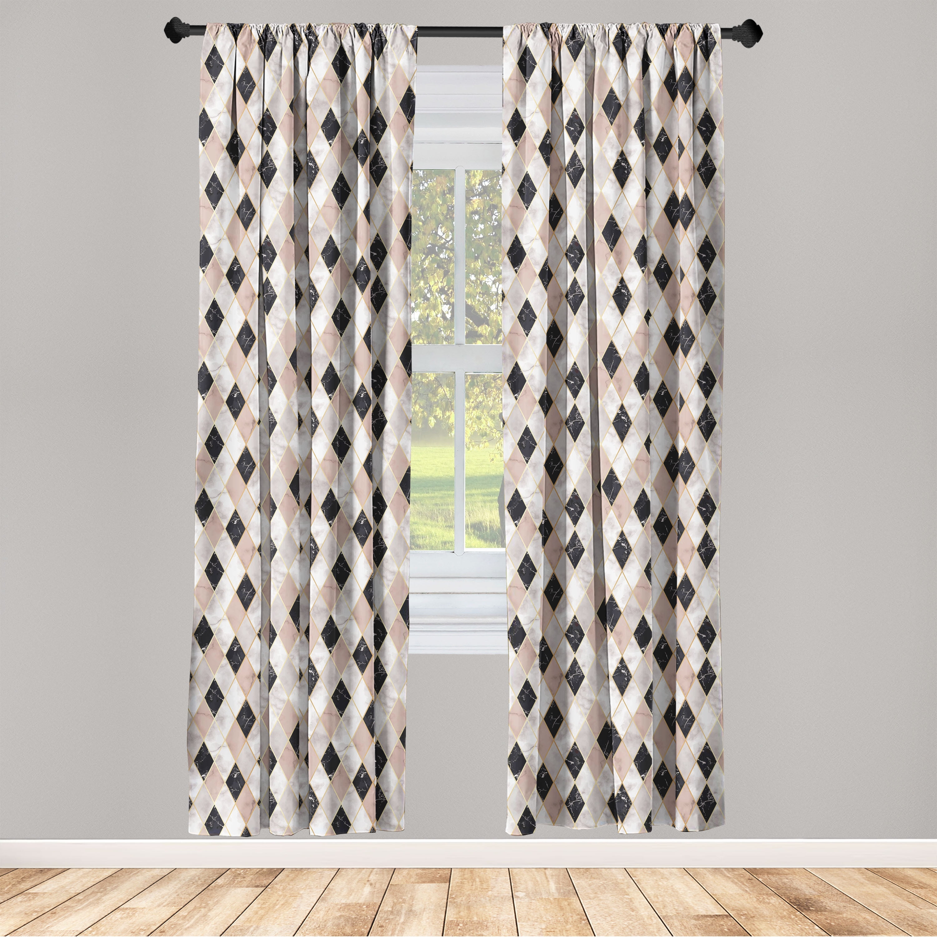 Geometric Window Curtains, Marble Artwork Inspired Tetragonal ...