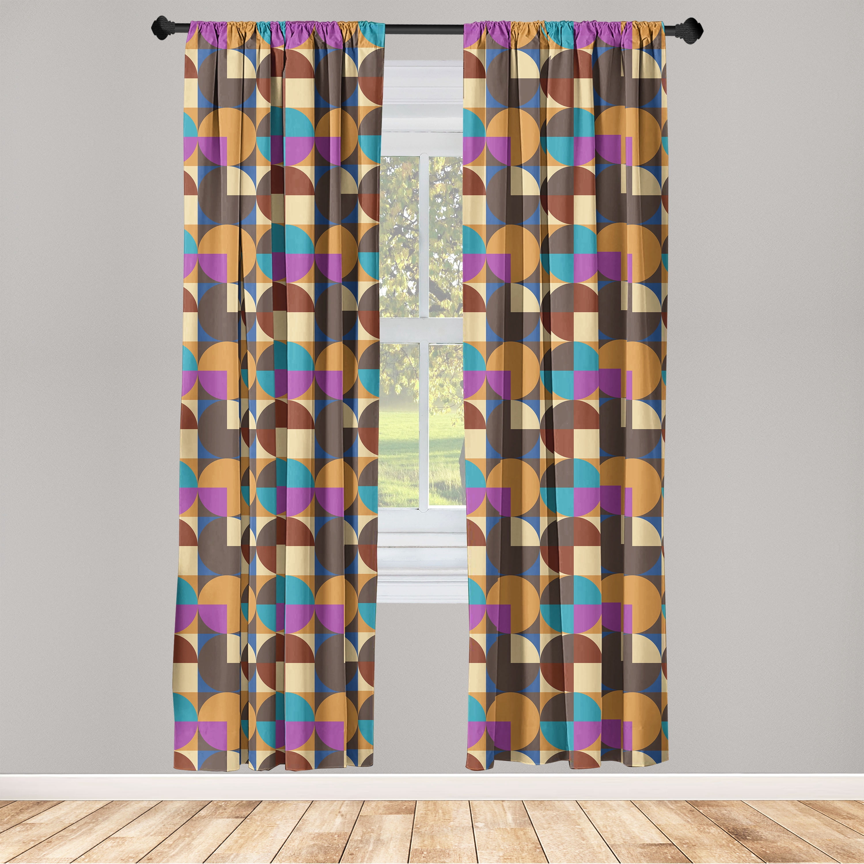 Geometric Window Curtains, Pop Art Style Retro Round Shapes With ...