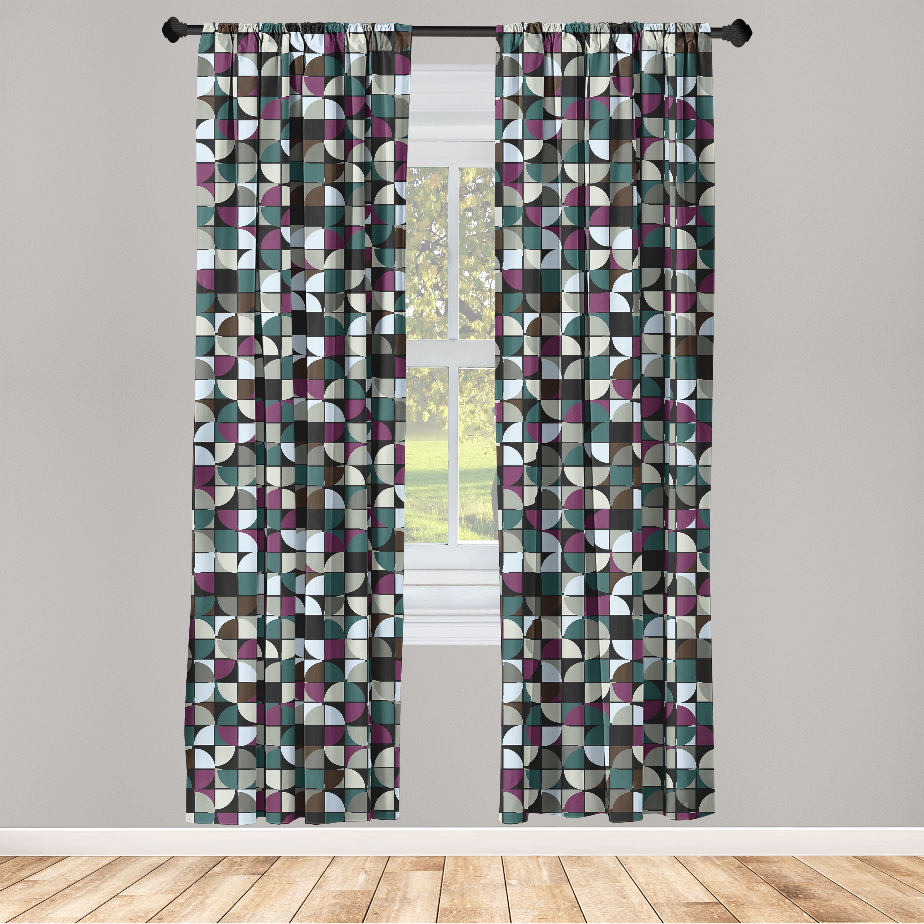 Geometric Window Curtains, Quadrant and Square Pattern Geometric ...