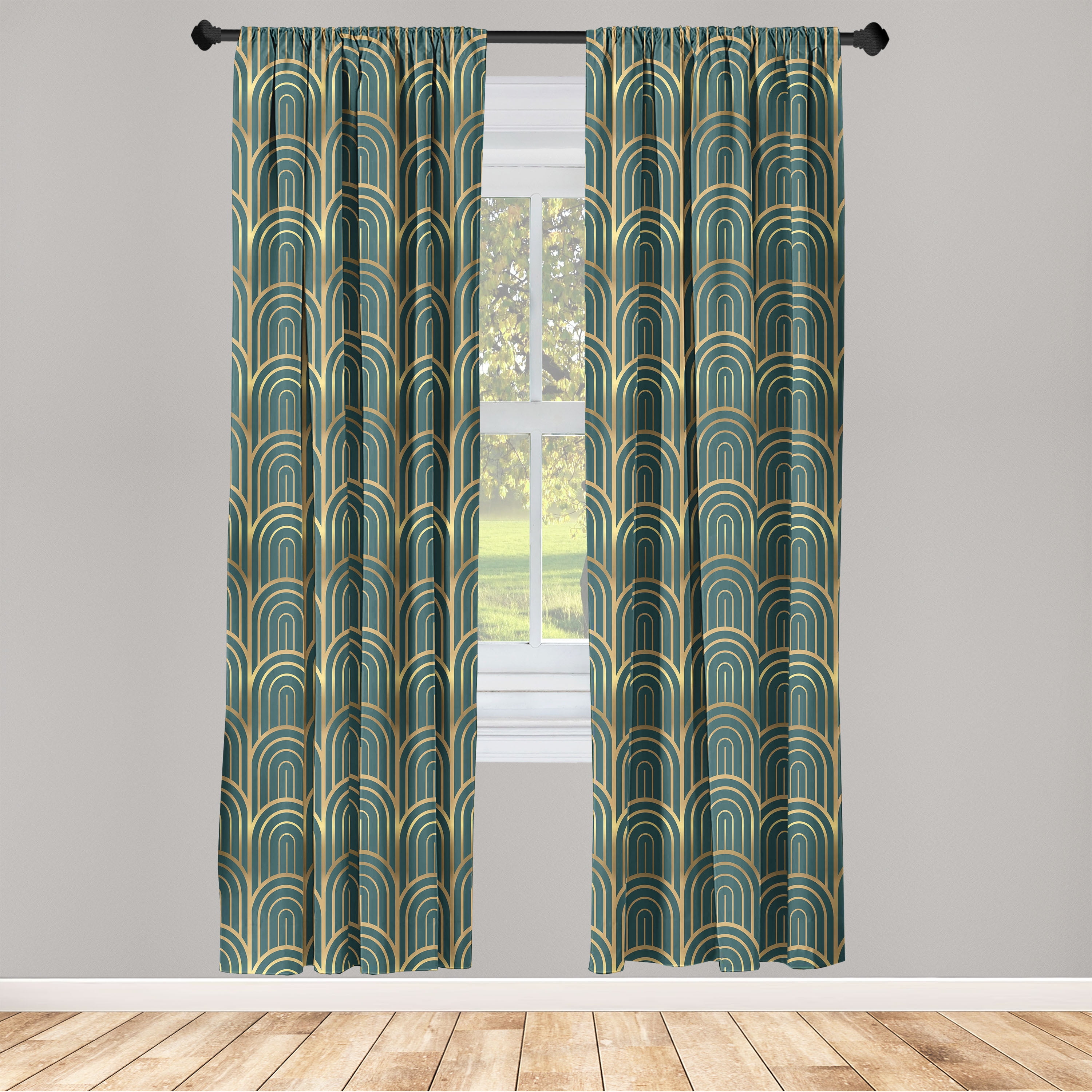 Geometric Window Curtains, Repeating Reverse U Shapes With Stripe ...