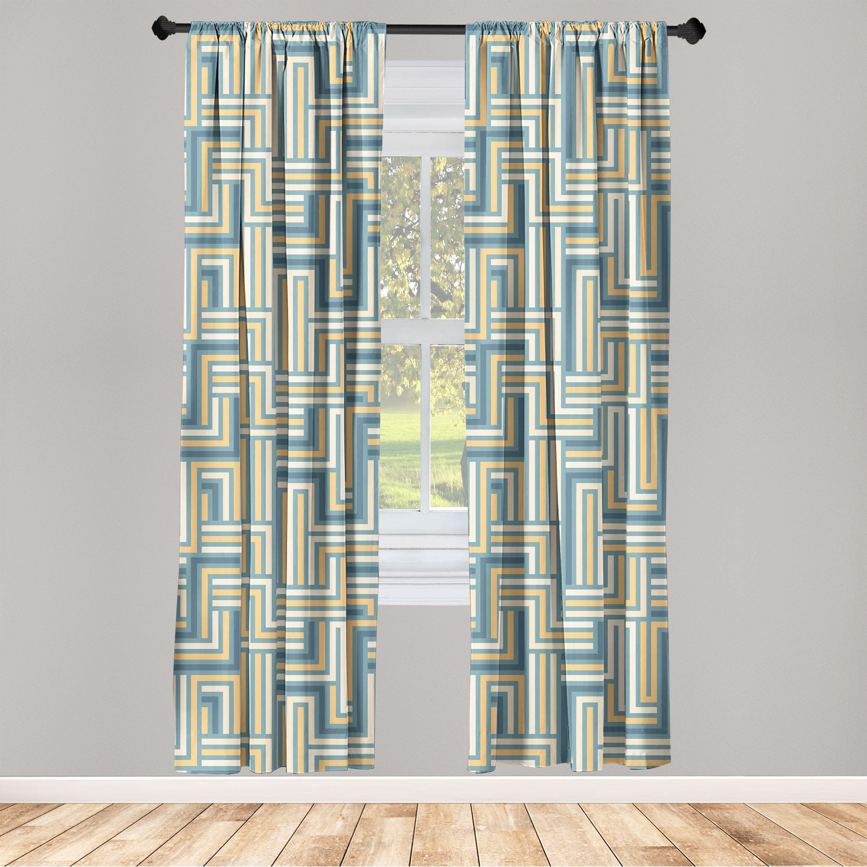 Geometric Window Curtains, Retro Design Maze Inspired Rectangles ...