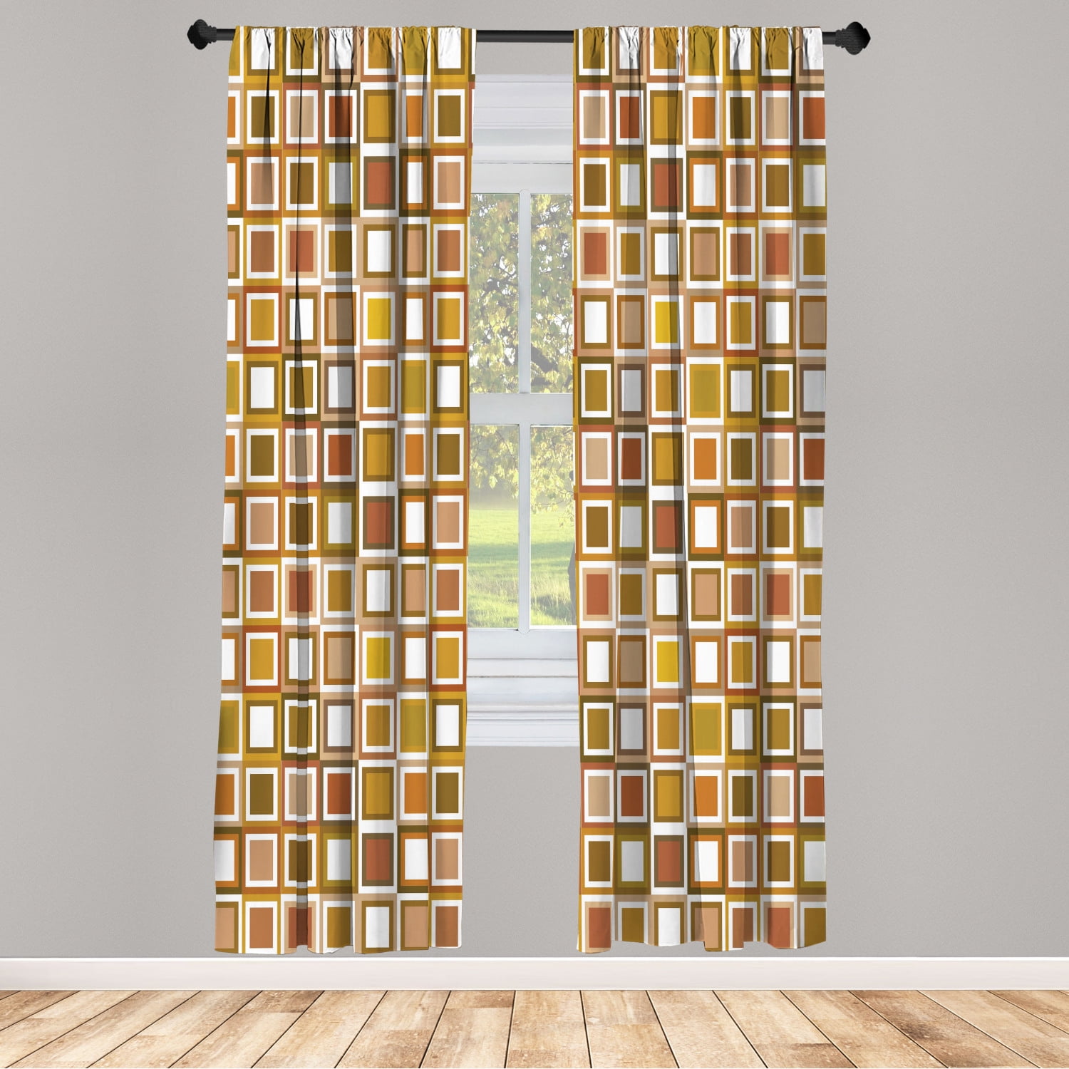Ambesonne Geometric Curtains, Square Shape Pattern, Pair of 28"x63 ...