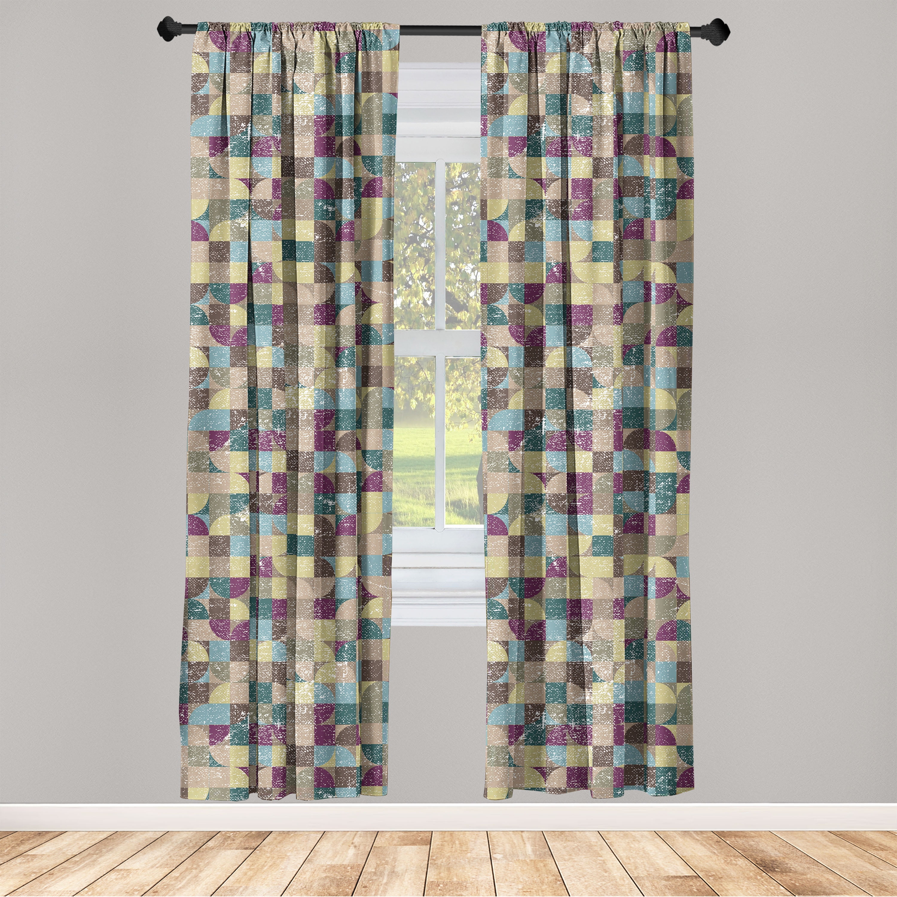 Geometric Window Curtains, Surreal Design Quadrant and Square Pattern ...