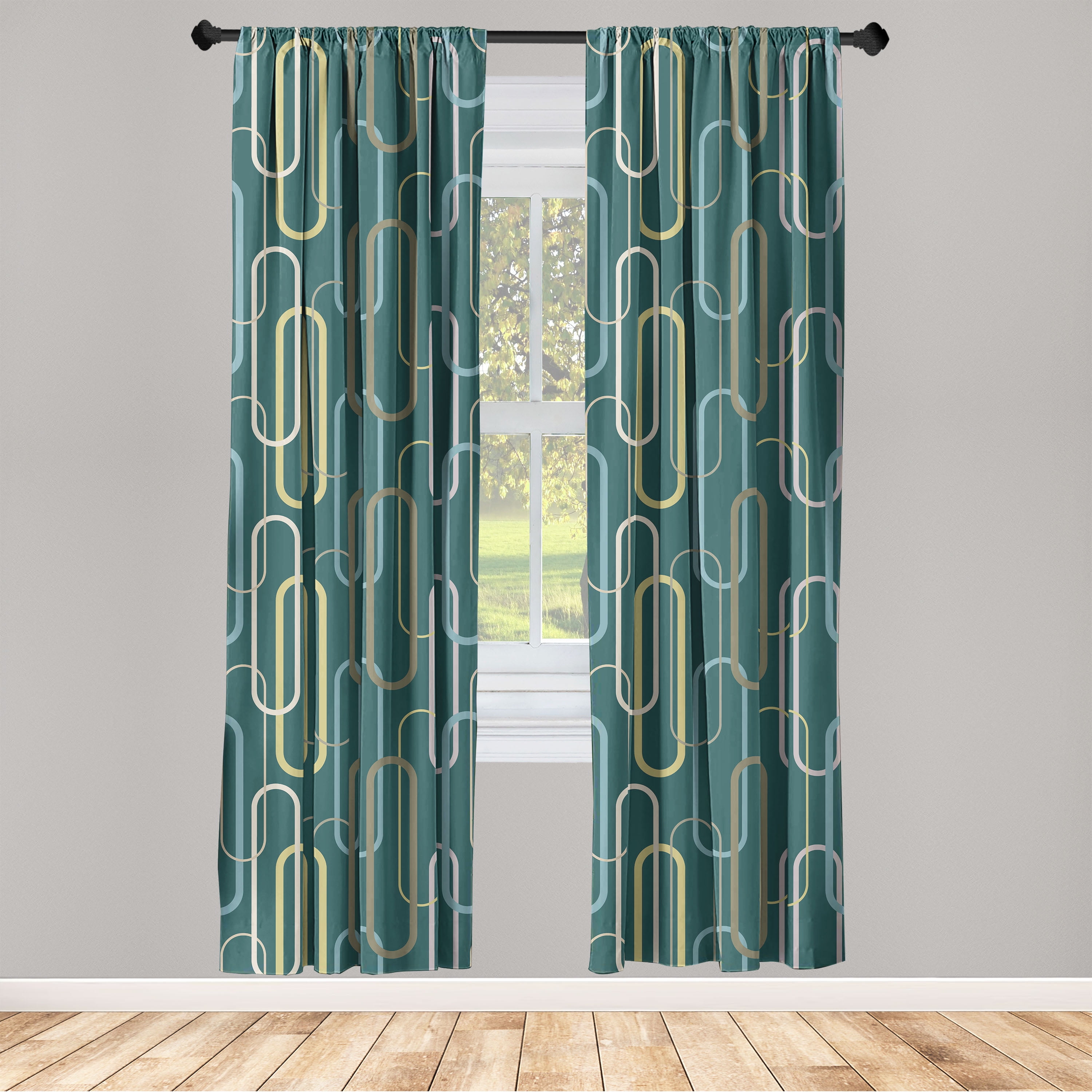 Geometric Window Curtains, Vintage Concept Long Circular Oval Shapes ...