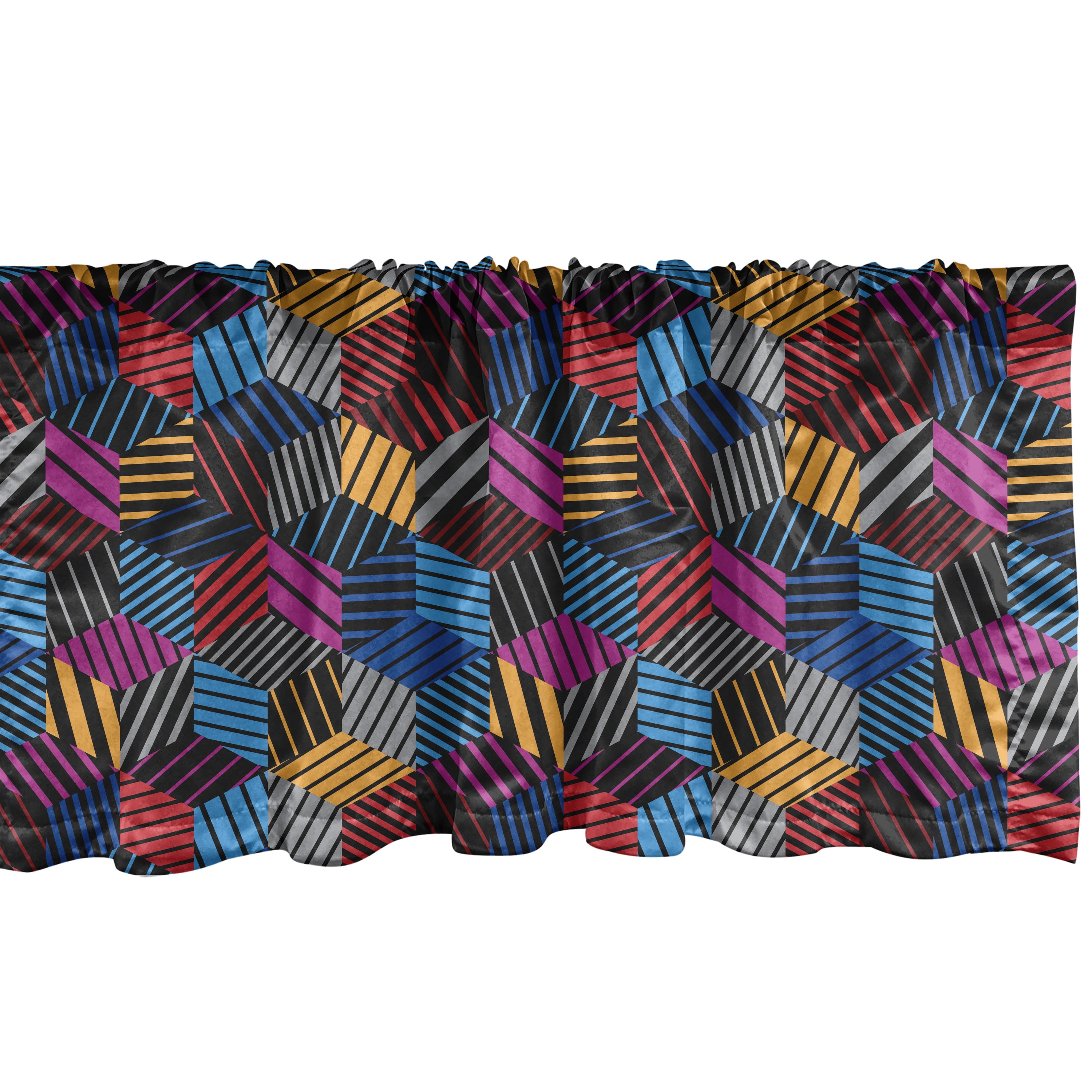 Geometric Window Valance Stripped 3 Dimensional Cube Pattern Vibrant