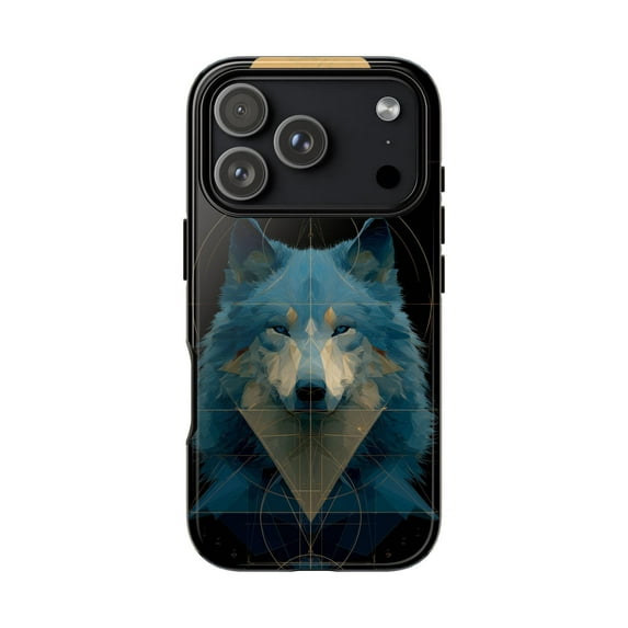 Geometric Wolf Cyan Blue Modern Polygon Creature Phone Case with iPhone ...