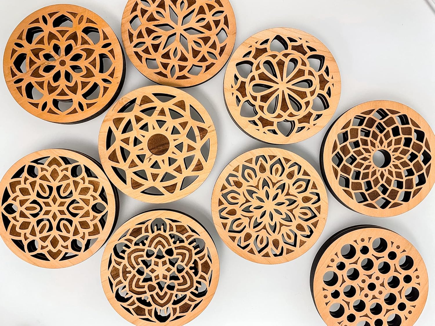 Geometric Wood Coasters Set of 9 - Laser Cut - Walmart.com