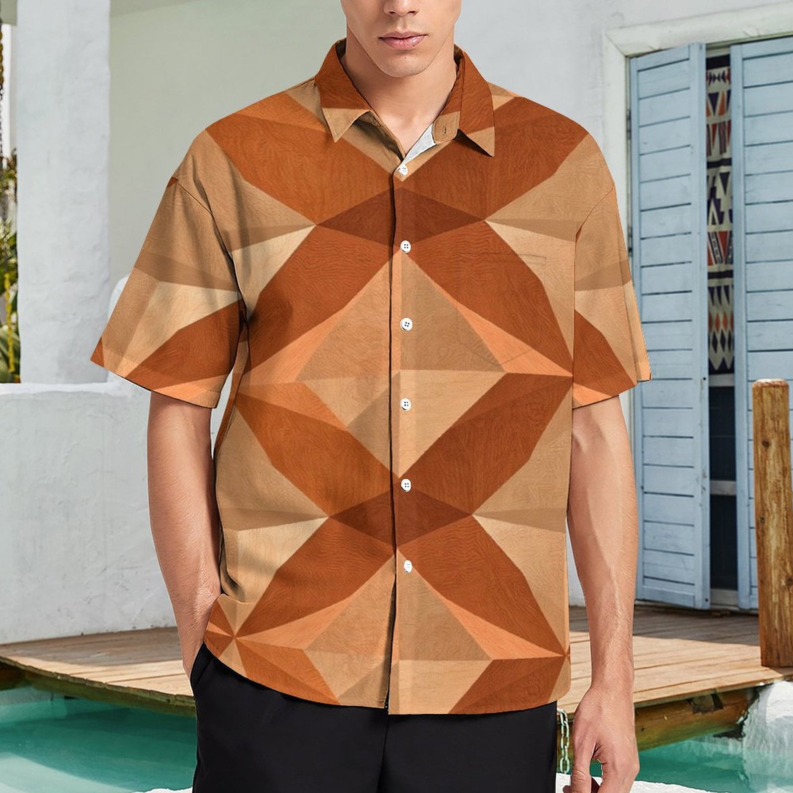 Geometric Wood Pattern Seamless Design Summer Shirt For Mens Vacation ...