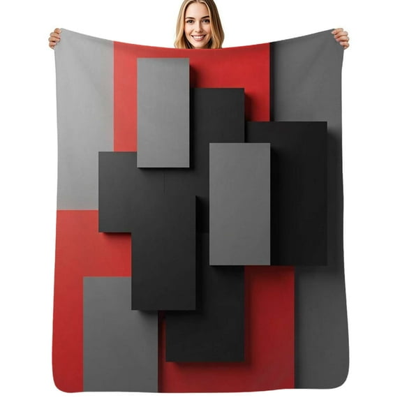 Geometric abstract art red black grey Flannel Blankets Soft Throw ...