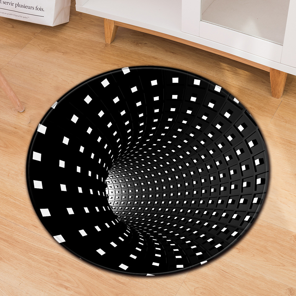 Geometric black and white stereo vision circular carpet for home living ...