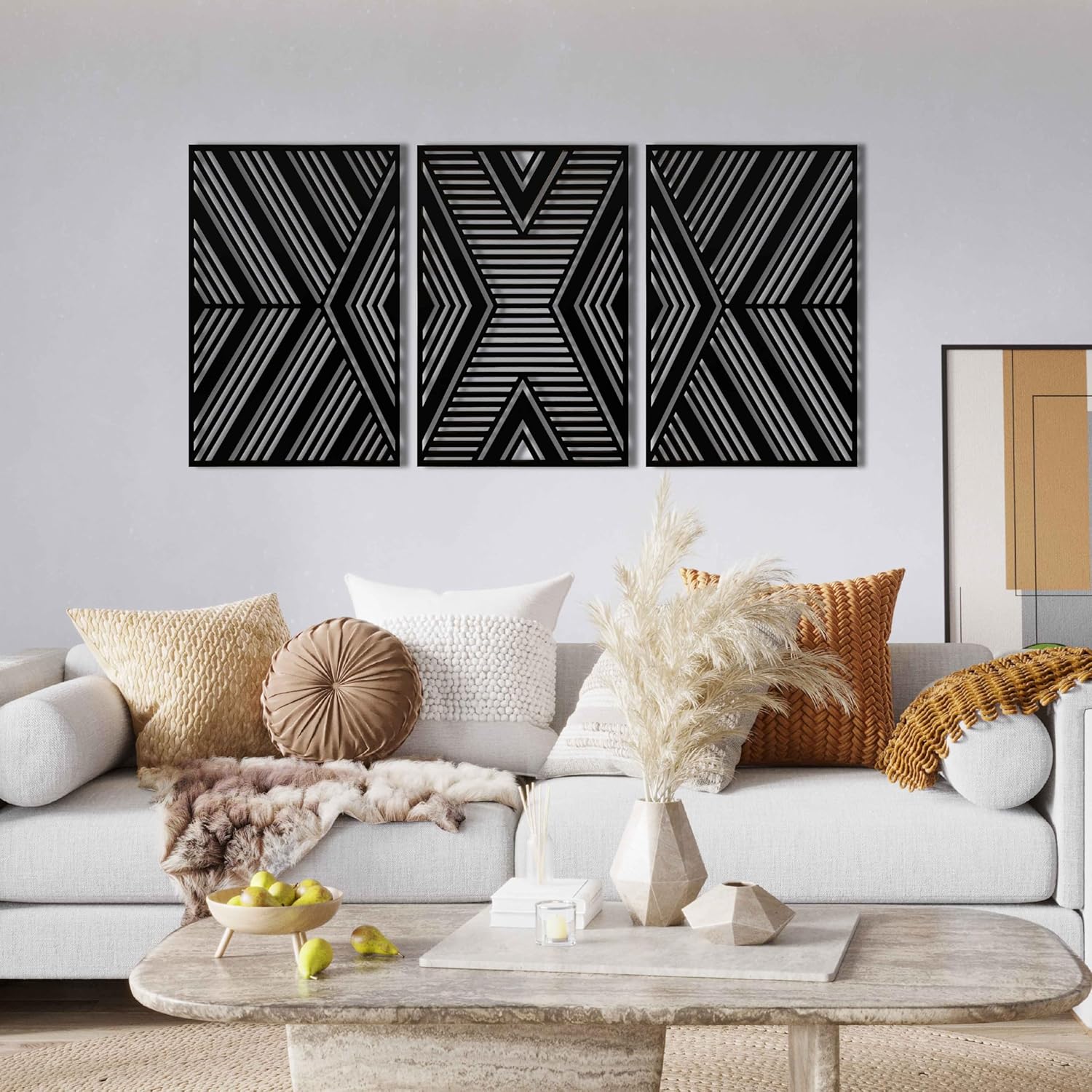 Geometric patterns wood wall art decor, 3 piece wood wall decor, Extra ...
