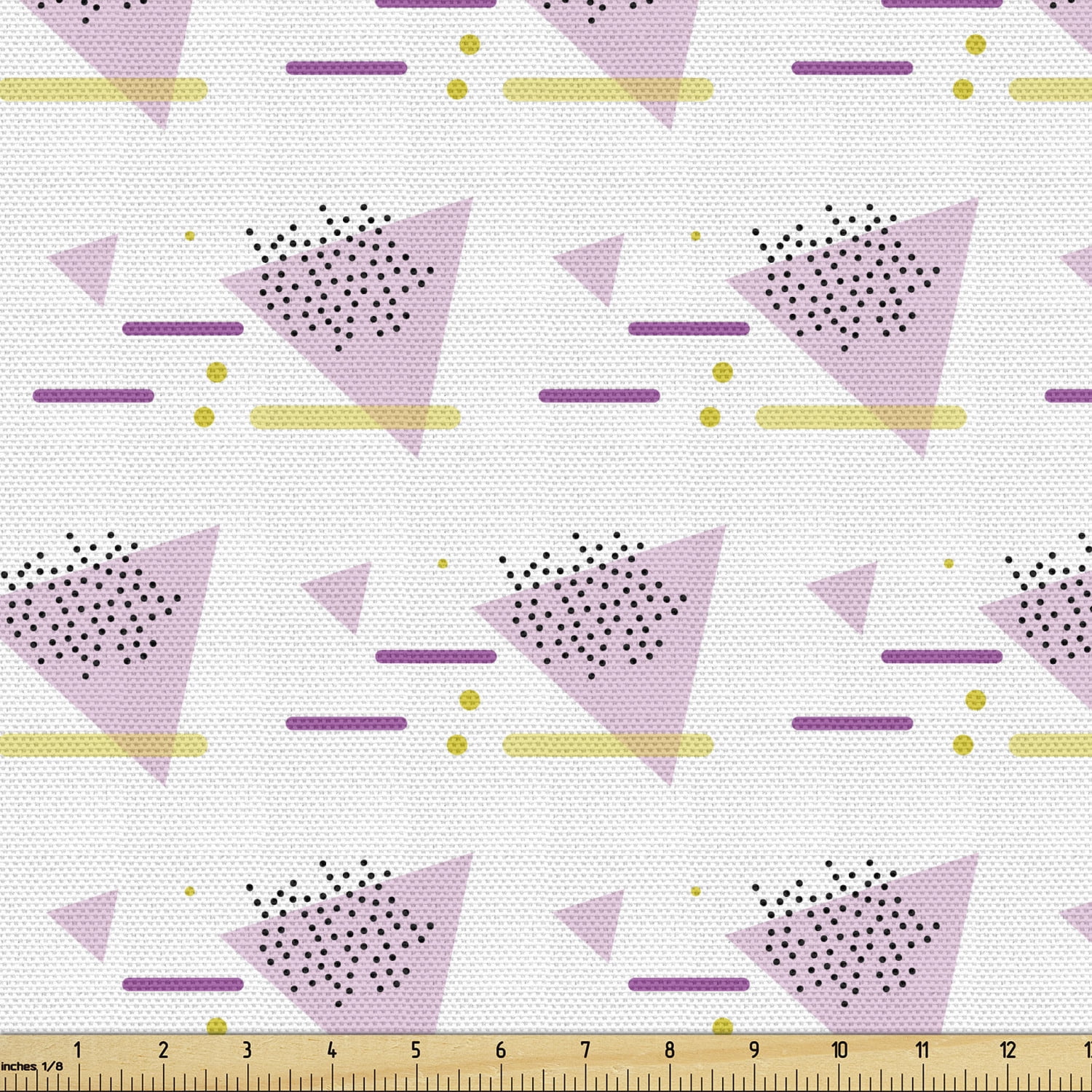 Geometrical Fabric by the Yard Upholstery, Pink Triangles Dots Yellow ...