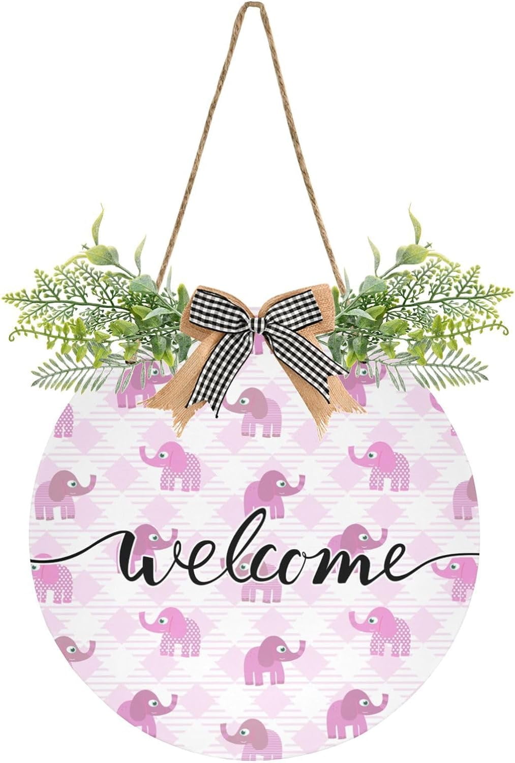 Geometrical Pink Elephant Welcome Sign Farmhouse Front Porch Door ...