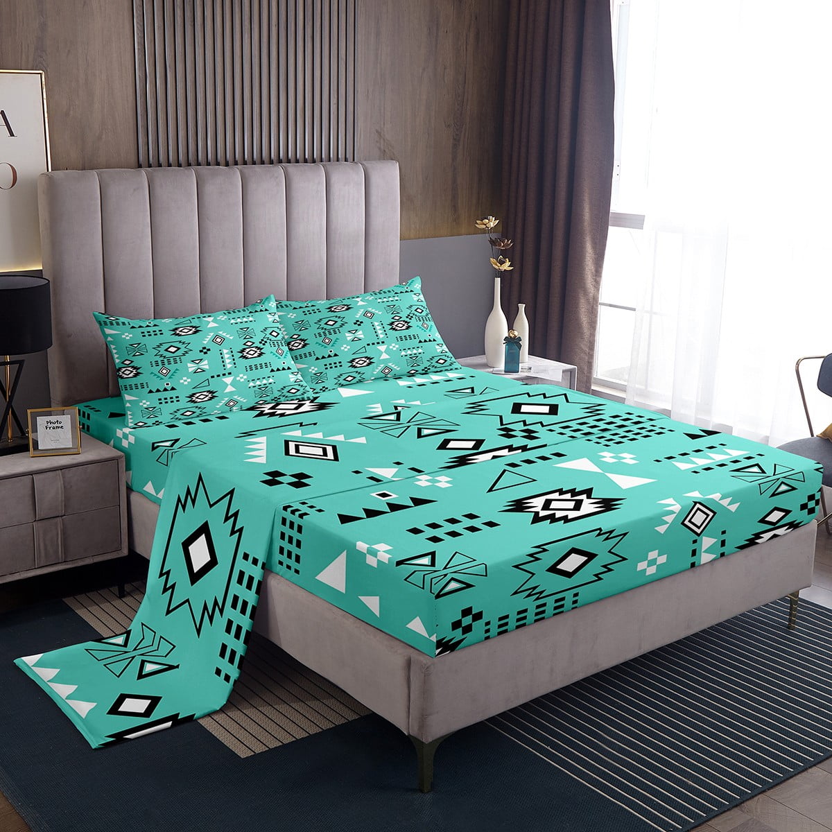 Geometry Aztec Bed Sheets Set Tribe Arrow Queen Sheet Set for Boys ...