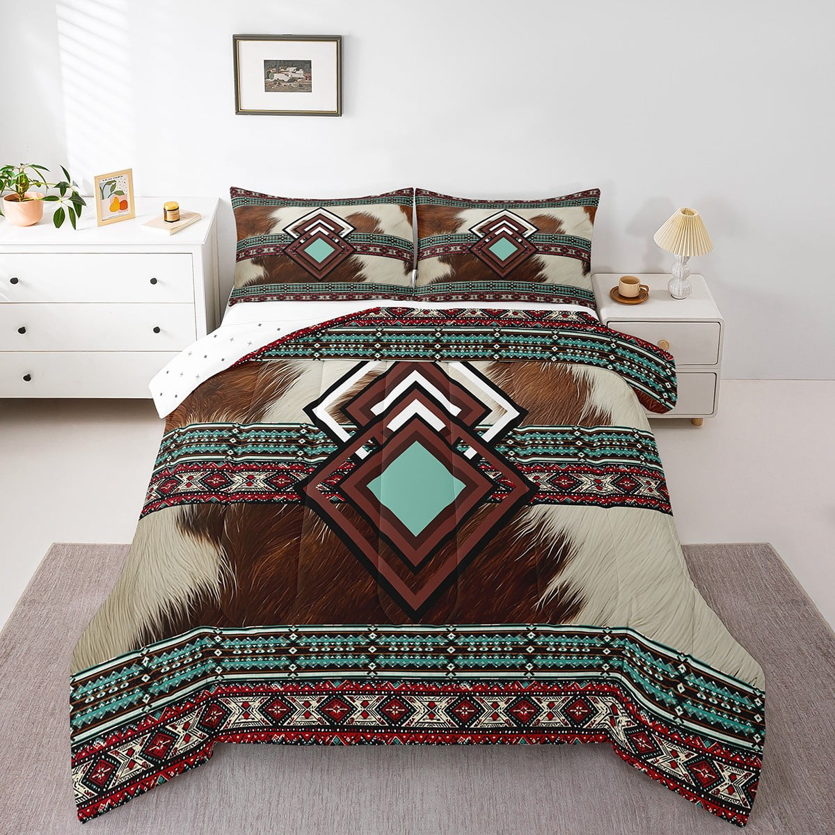 Geometry Aztec Comforter Set Farm Animals Cowhide Bedding Sets Full ...