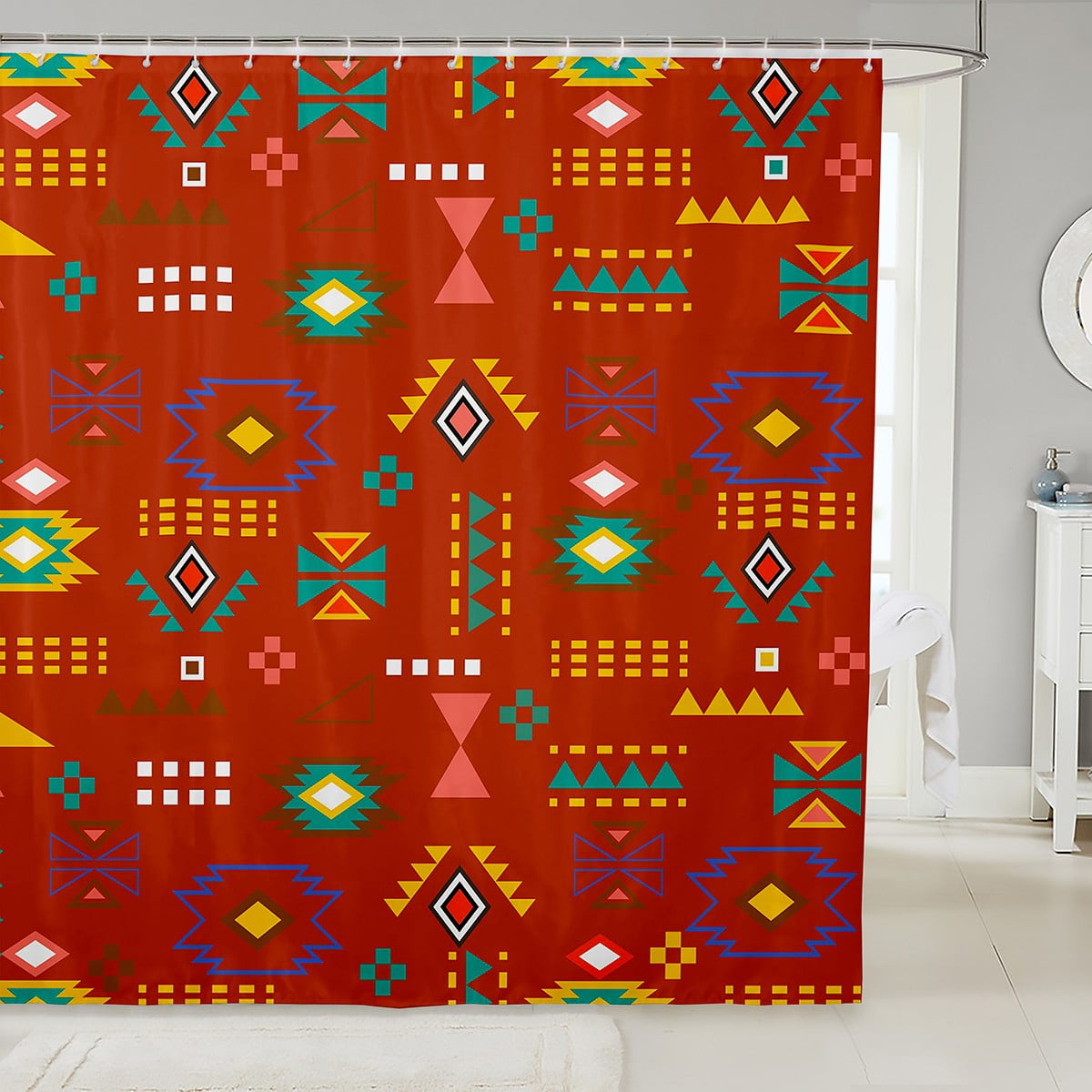 Geometry Aztec Fabric Shower Curtain Tribe Arrow 72"Wx84"L Bath Curtain ...