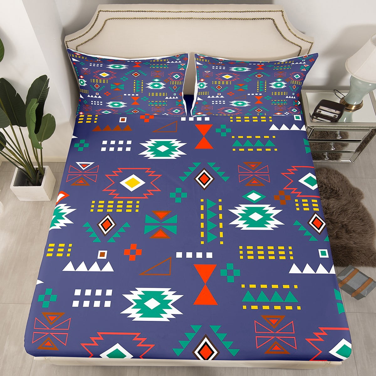 Geometry Aztec Fitted Sheet Arrow Queen Bed Sheets ,Bohemian Triangle ...