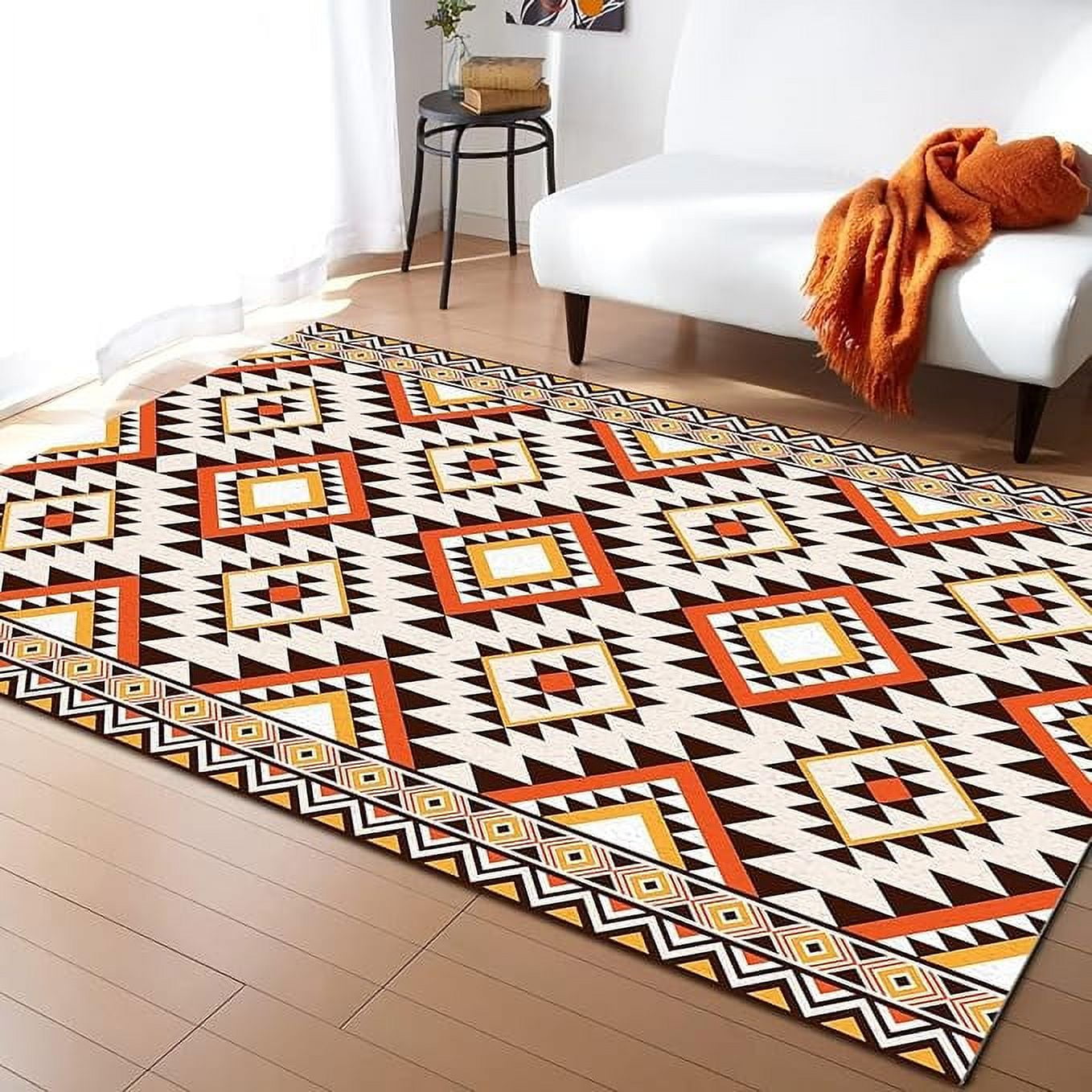 Geometry Boho Area Rugs, Vintage Geometry Texture Non-Slip Kids Rug ...