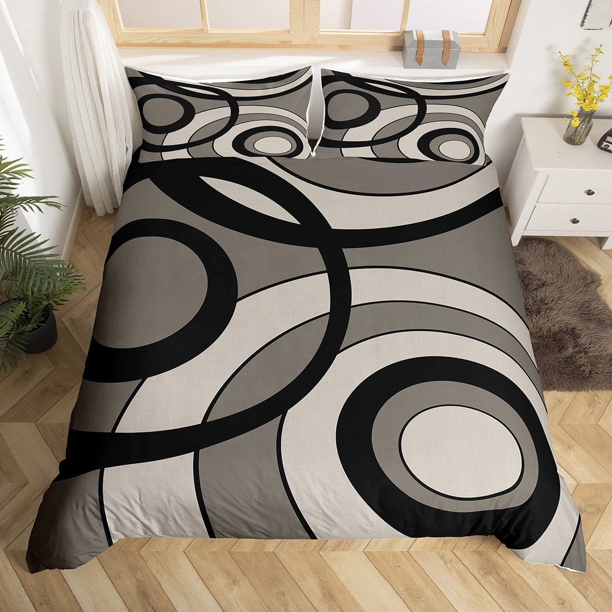 Geometry Circle Duvet Cover Stripes Line Art Bedding Set,Gradient Grey ...