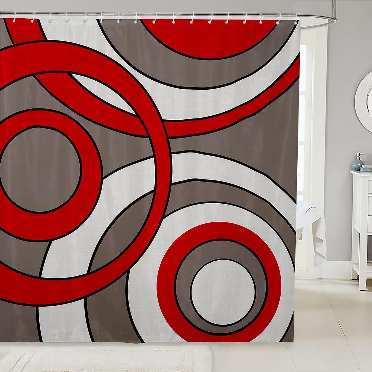 Geometry Circle Shower Curtain Stripes Line Art Bath Curtain,Gradient ...