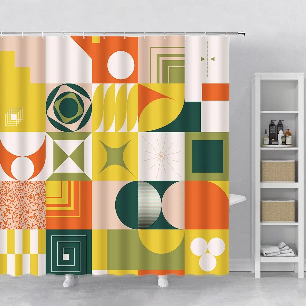 Geometry Creative Shower Curtain Set Hook Hanging Cloth Modern Home