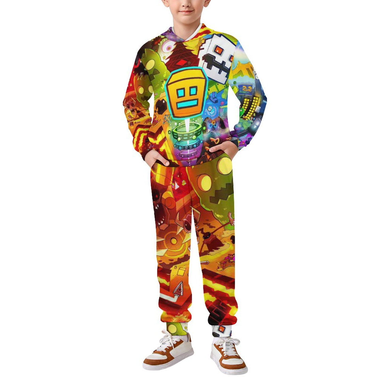 Geometry Dash 2 Piece Outfits Hoodie Sweatsuits Set Sweatpants Long ...