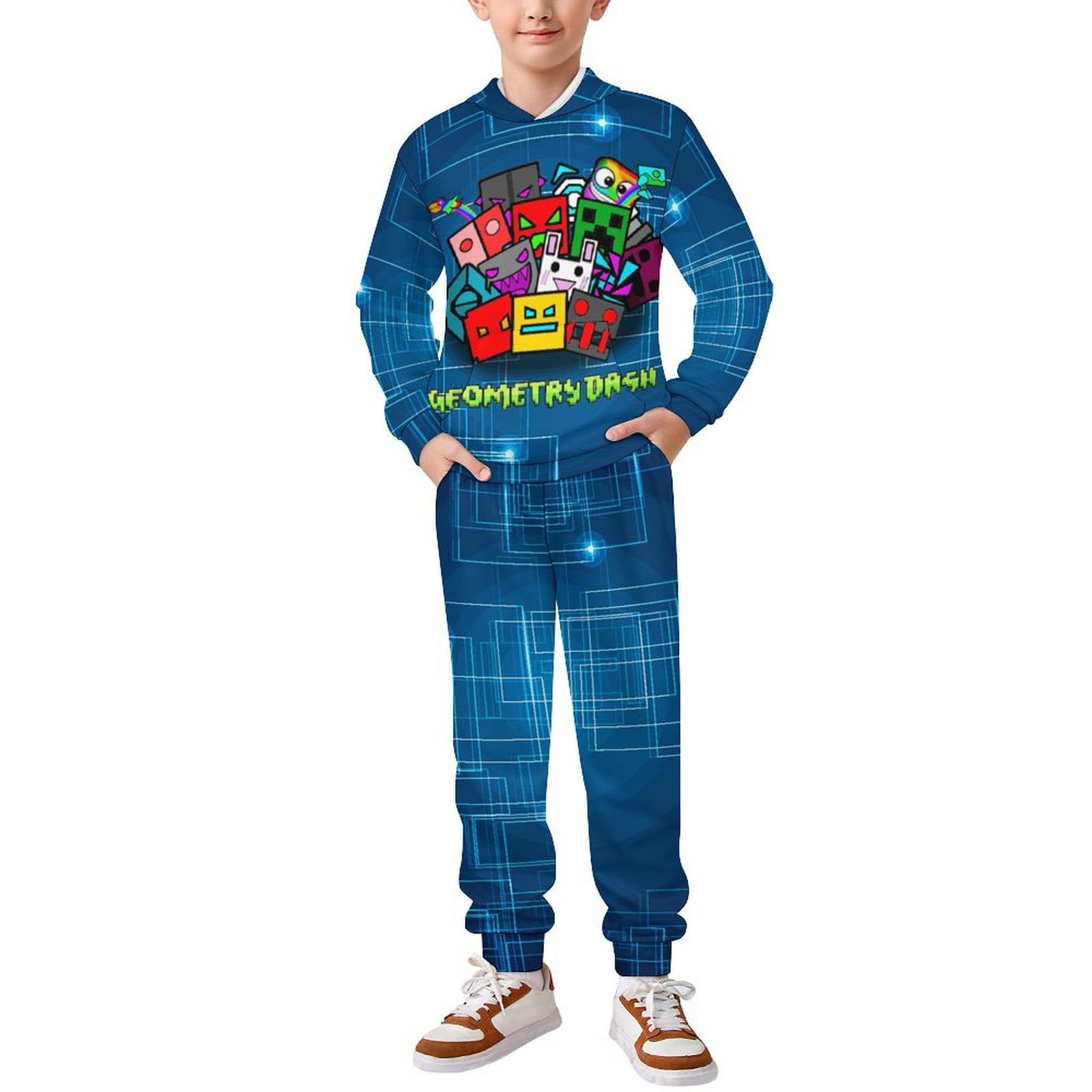 Geometry Dash 2 Piece Outfits Hoodie Sweatsuits Set Sweatpants Long ...