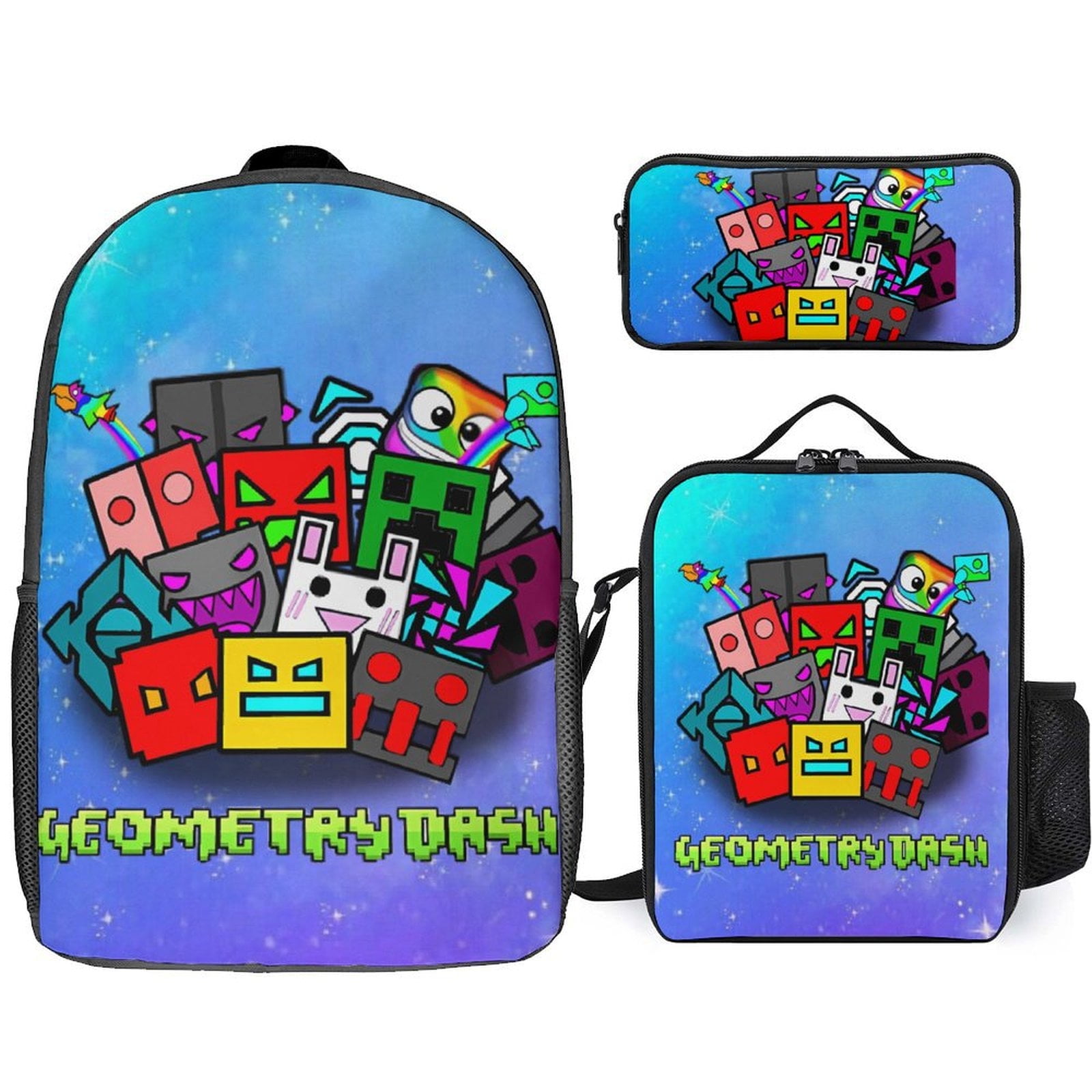 Geometry Dash 3 Piece Backpack Set with Lunch Bag Pencil Case, High ...