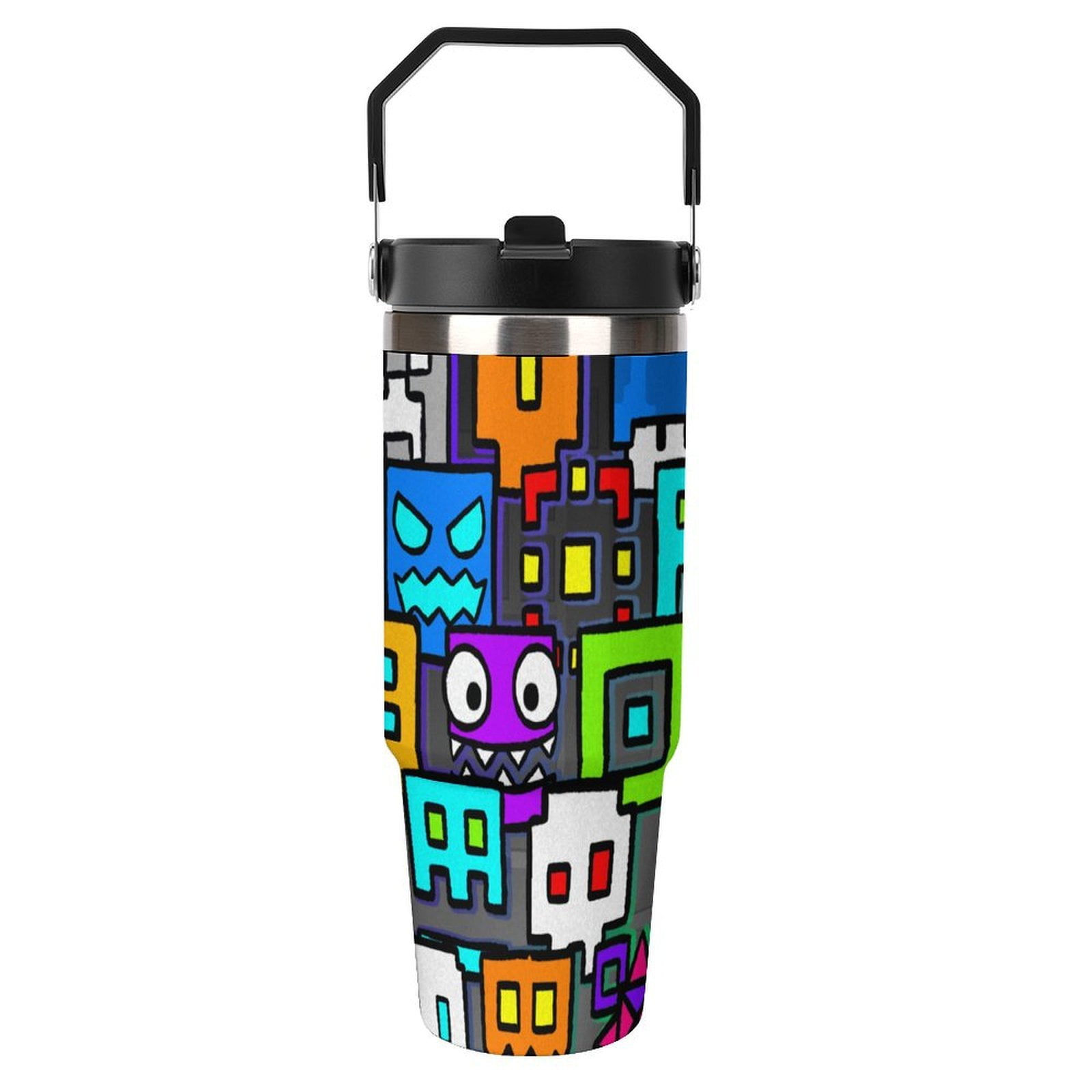Geometry Dash 30 OzTumbler with Handle And Straw, Stainless Steel ...
