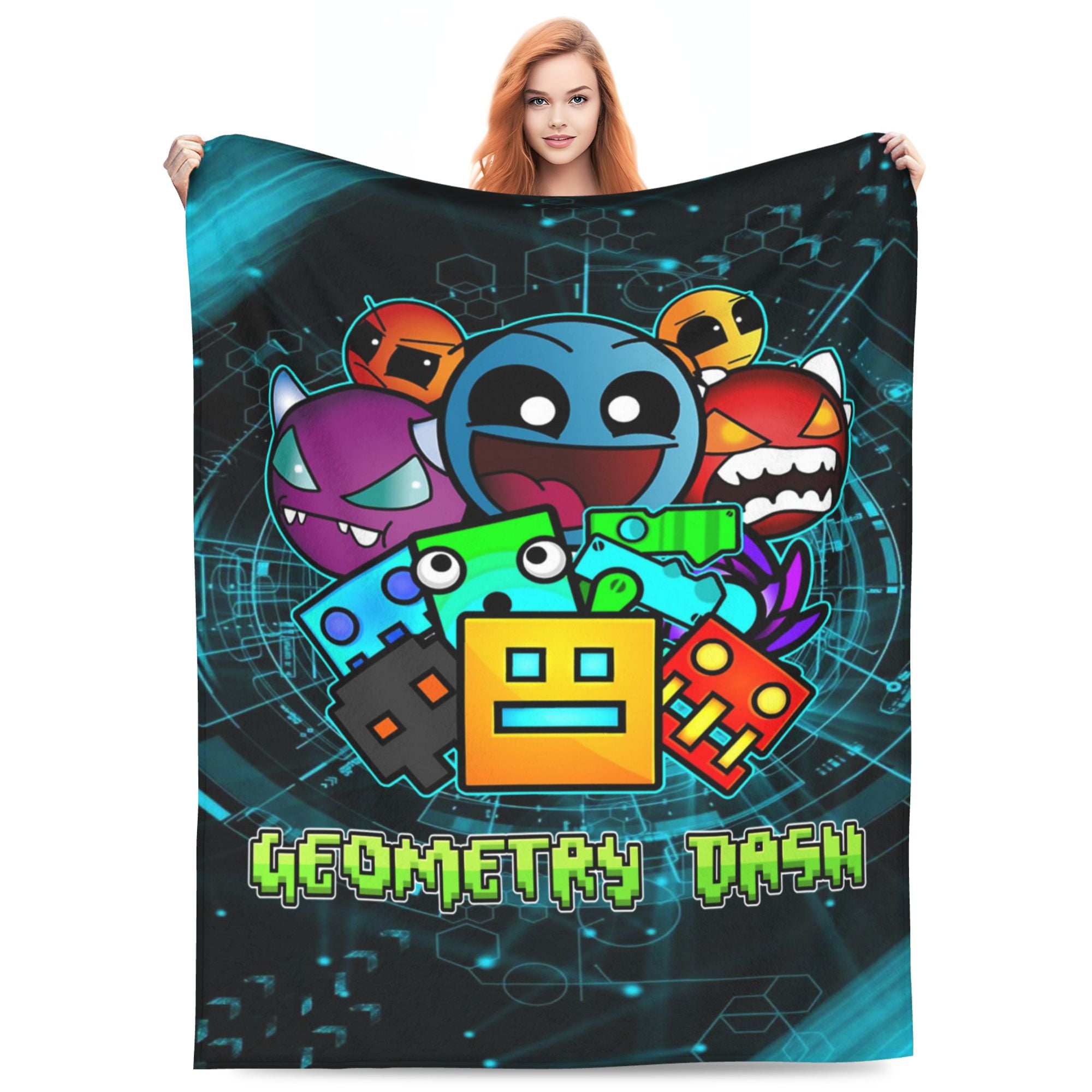 Geometry Dash 3D Printing Blanket, Lightweight Throw Blankets Flannel ...