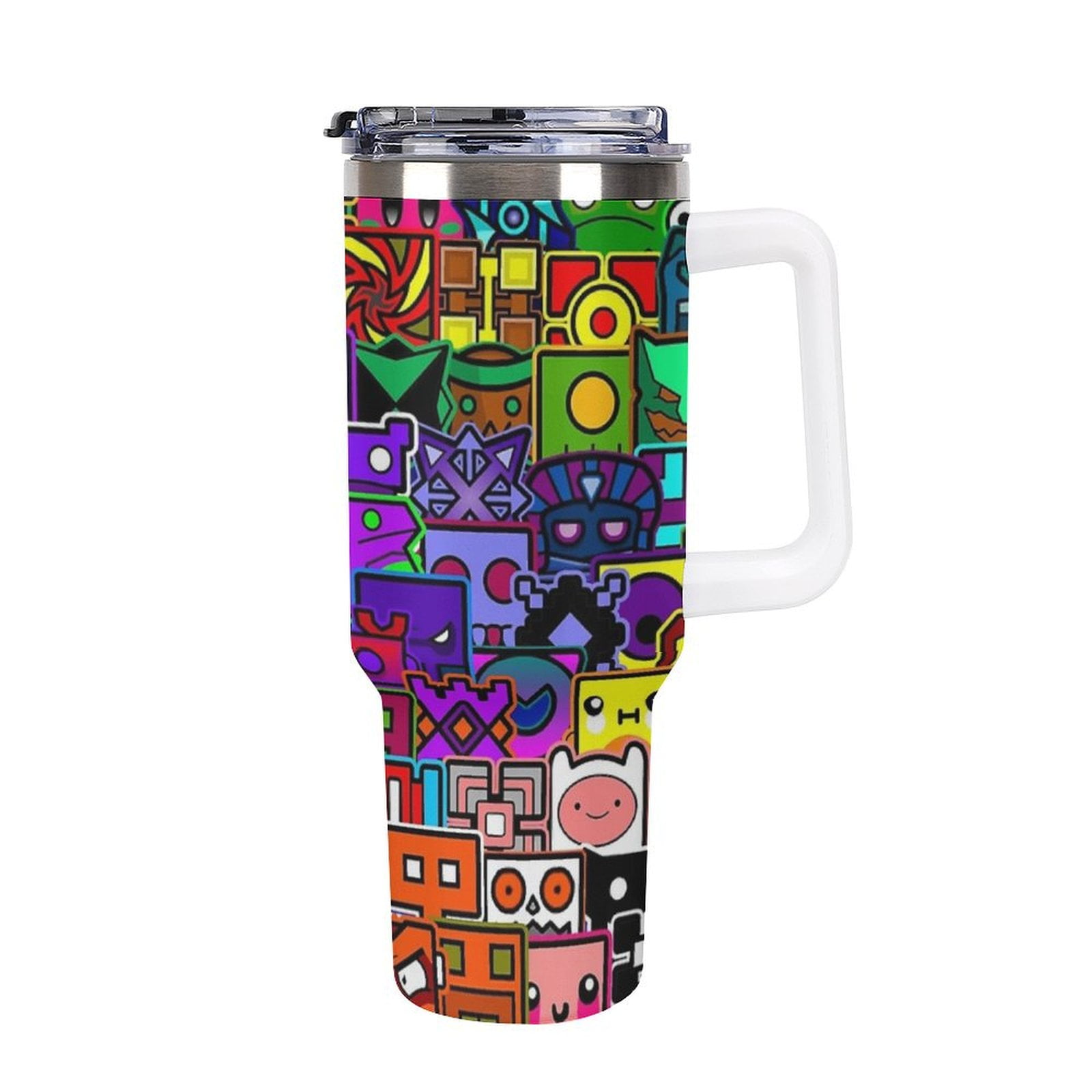Geometry Dash 40 Oz Tumbler with Handle And Straw, Stainless Steel ...