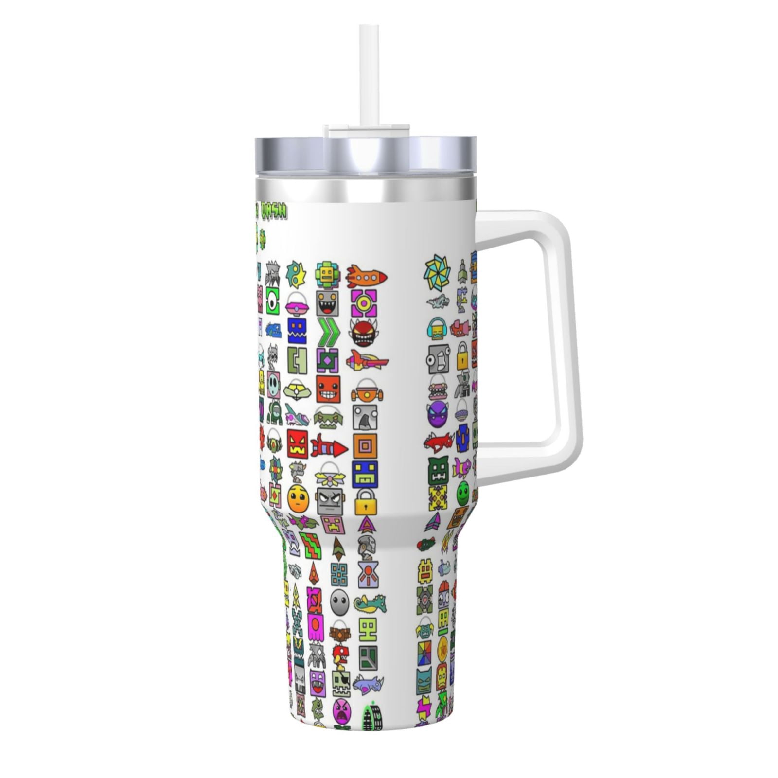 Geometry Dash 40oz Ice Bully With Handle Straw And Lid, Print Stainless ...