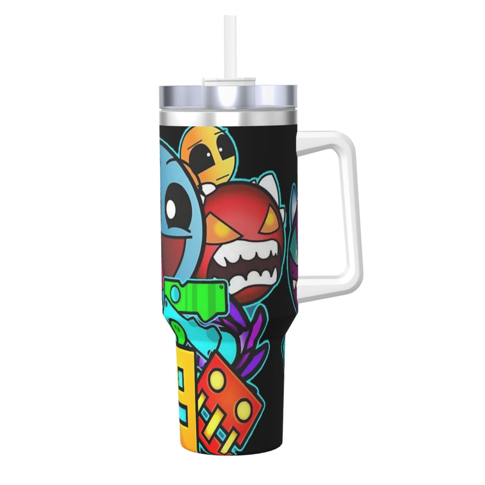 Geometry Dash 40oz Ice Bully With Handle Straw And Lid, Print Stainless ...