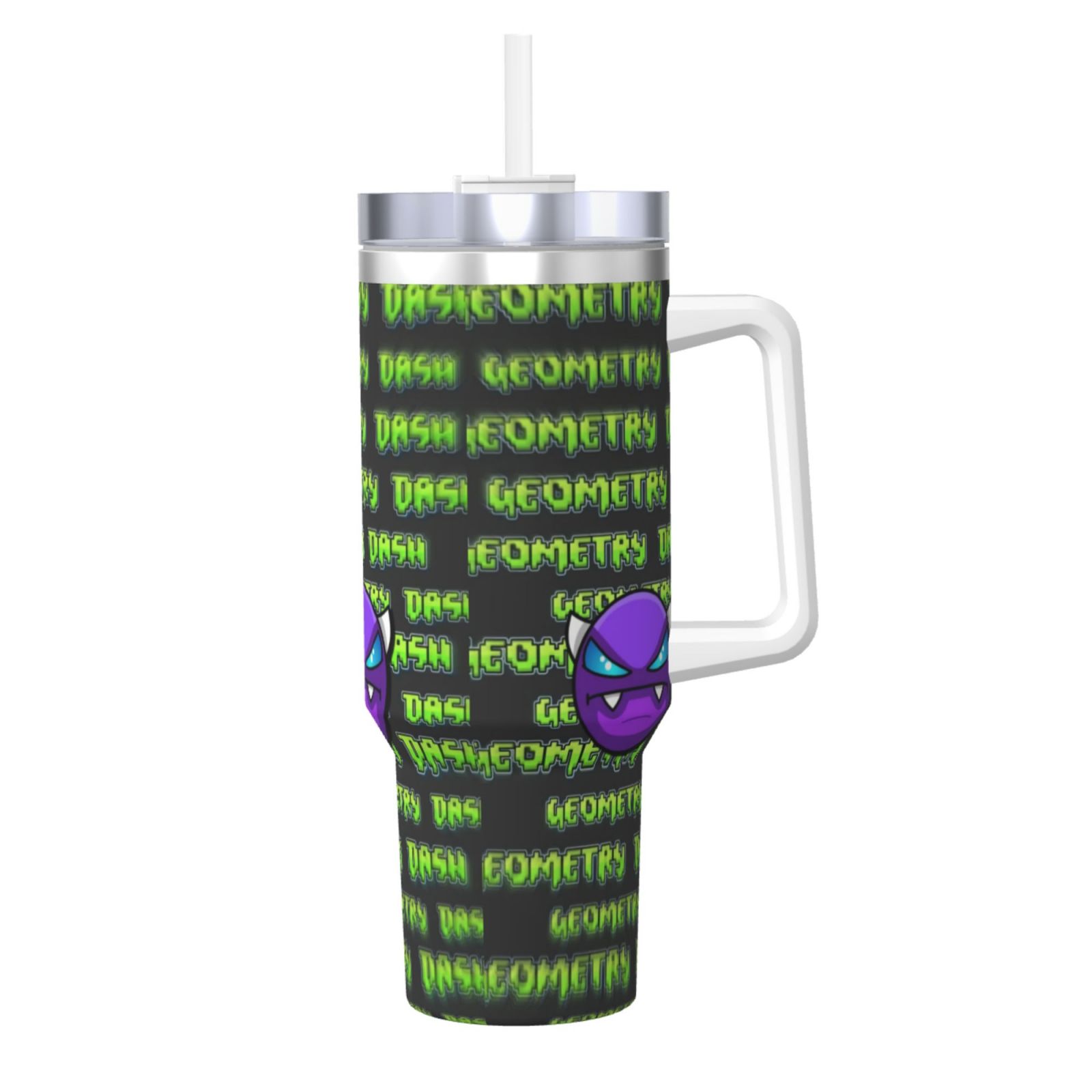 Geometry Dash 40oz Ice Bully With Handle Straw And Lid, Print Stainless ...