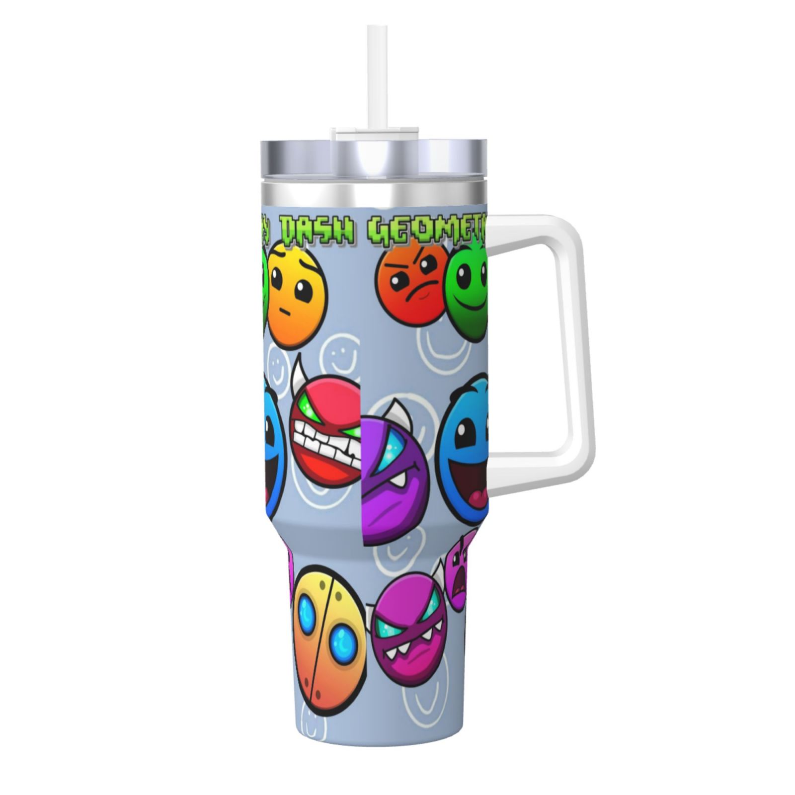 Geometry Dash 40oz Ice Bully With Handle Straw And Lid, Print Stainless ...