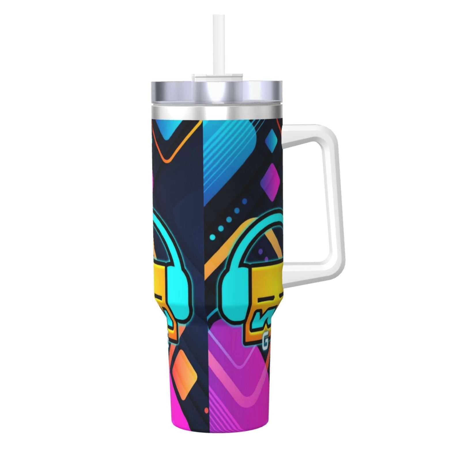 Geometry Dash 40oz Ice Bully With Handle Straw And Lid, Print Stainless ...