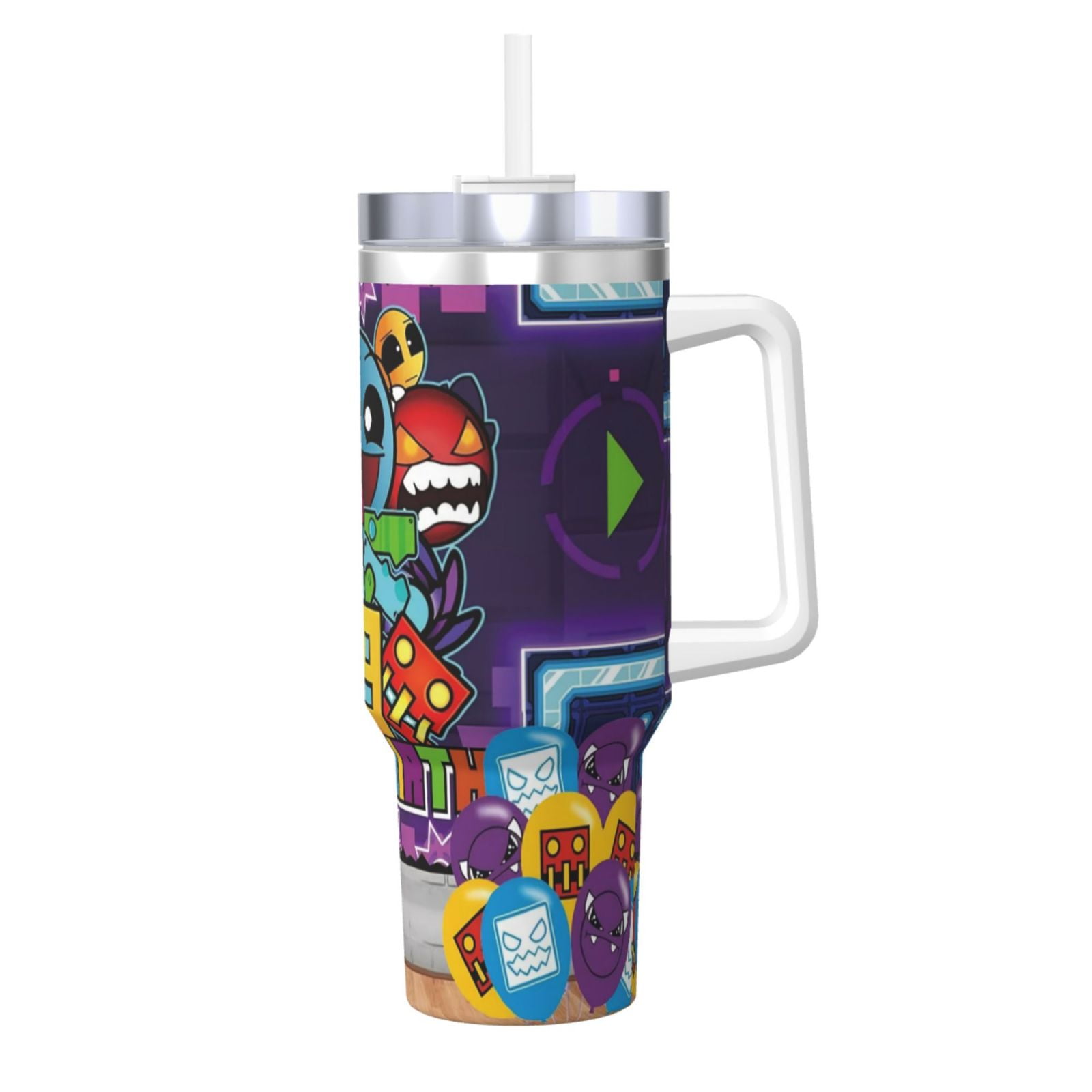 Geometry Dash 40oz Ice Bully With Handle Straw And Lid, Print Stainless ...