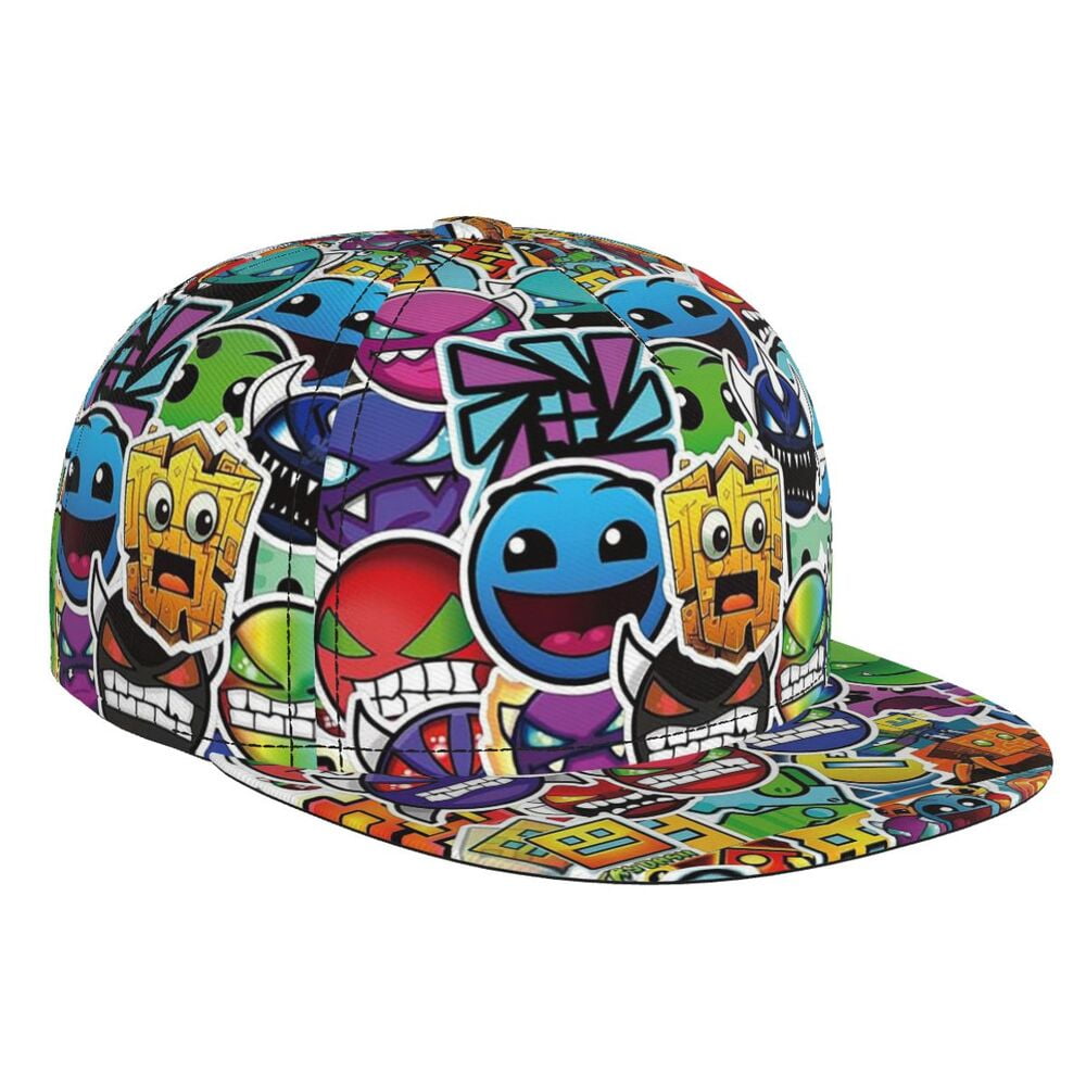 Geometry Dash Adjustable Flat Brim Baseball Cap Snapback Hat Hip Hop ...
