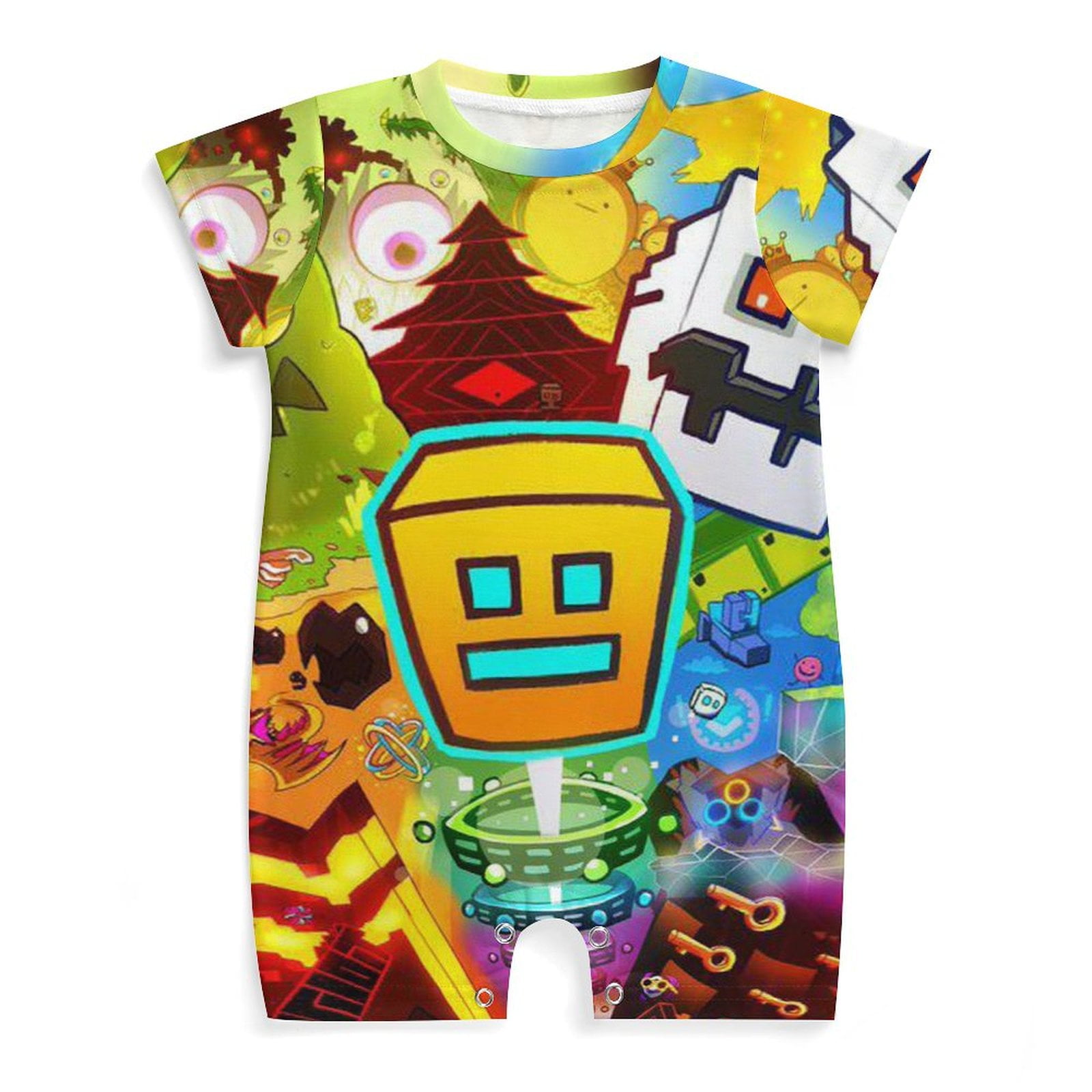 Geometry Dash Baby Boy Girl Short Sleeve Romper Clothing Set Print ...