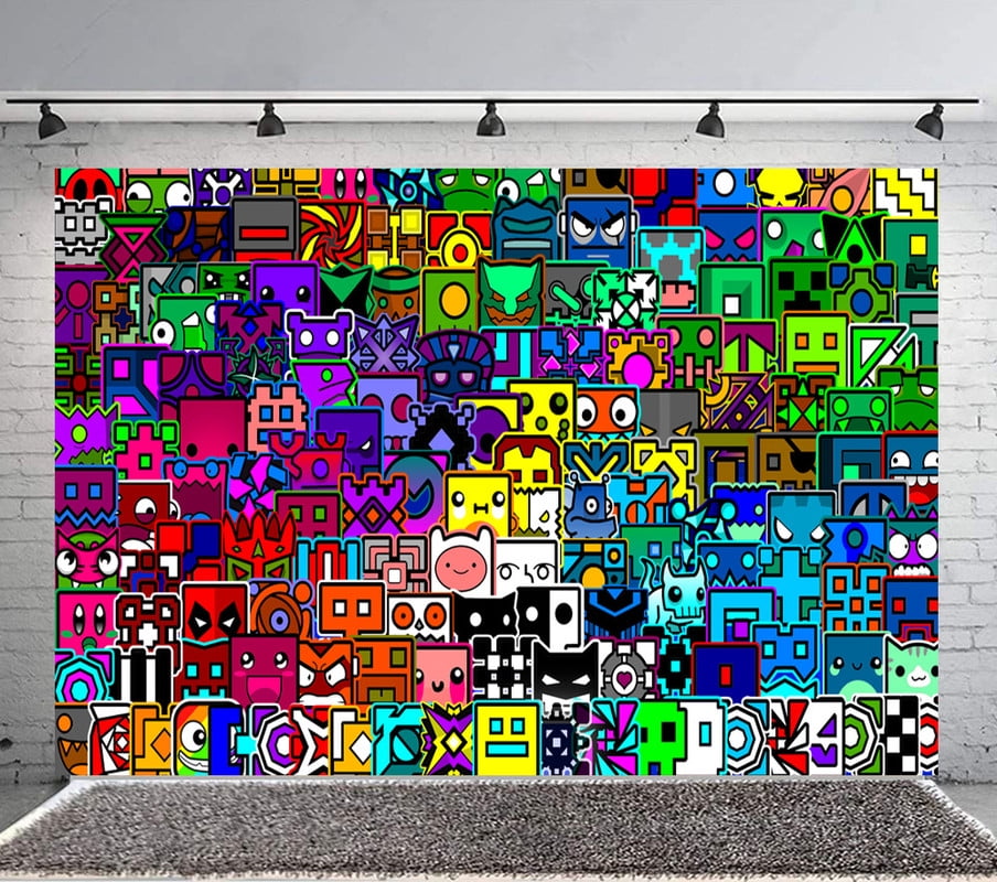 Geometry Dash Backdrop Banner Party Supplies Poster Movie Theme ...