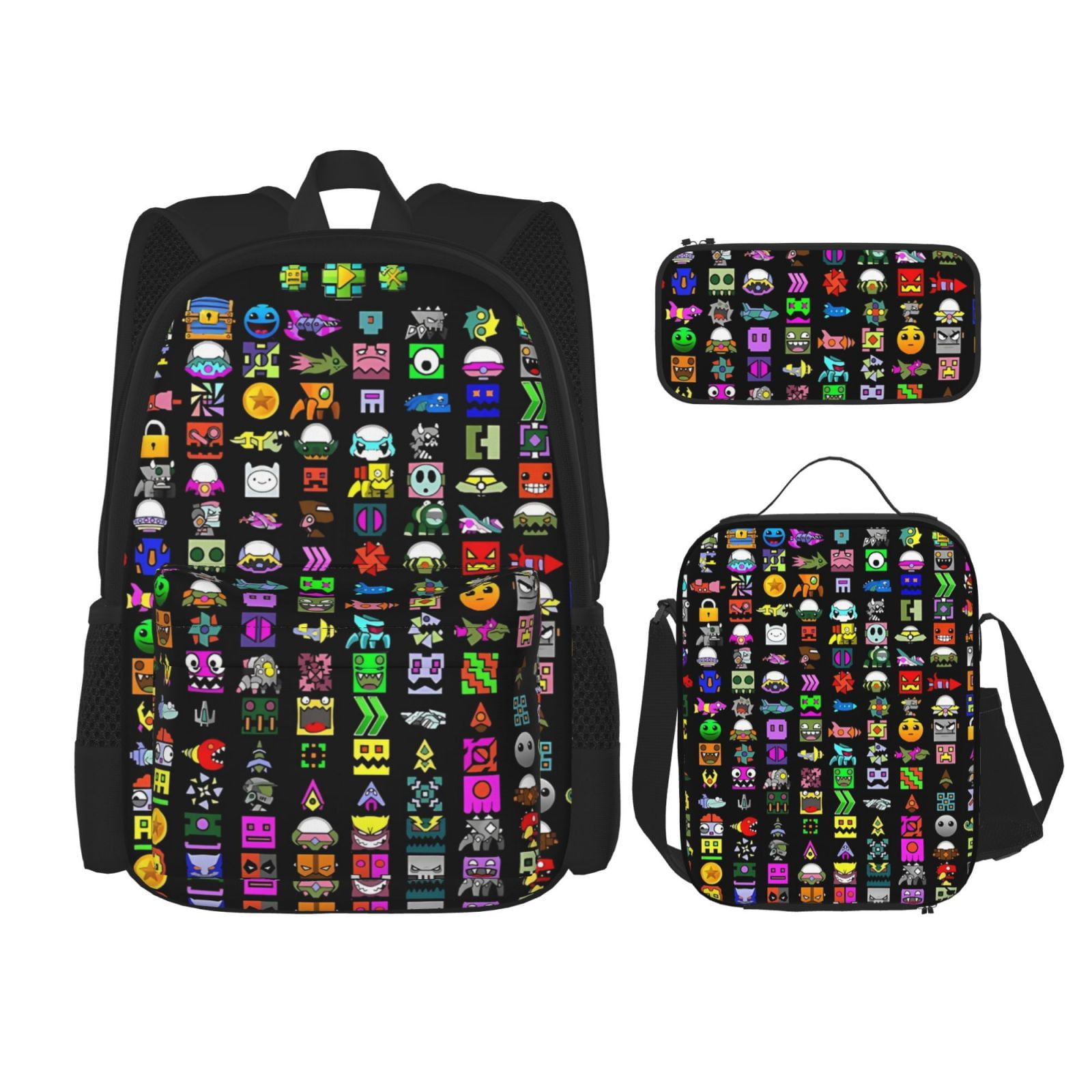 Geometry Dash Backpack, 3 PCS College School Backpacks Bookbag Set with ...