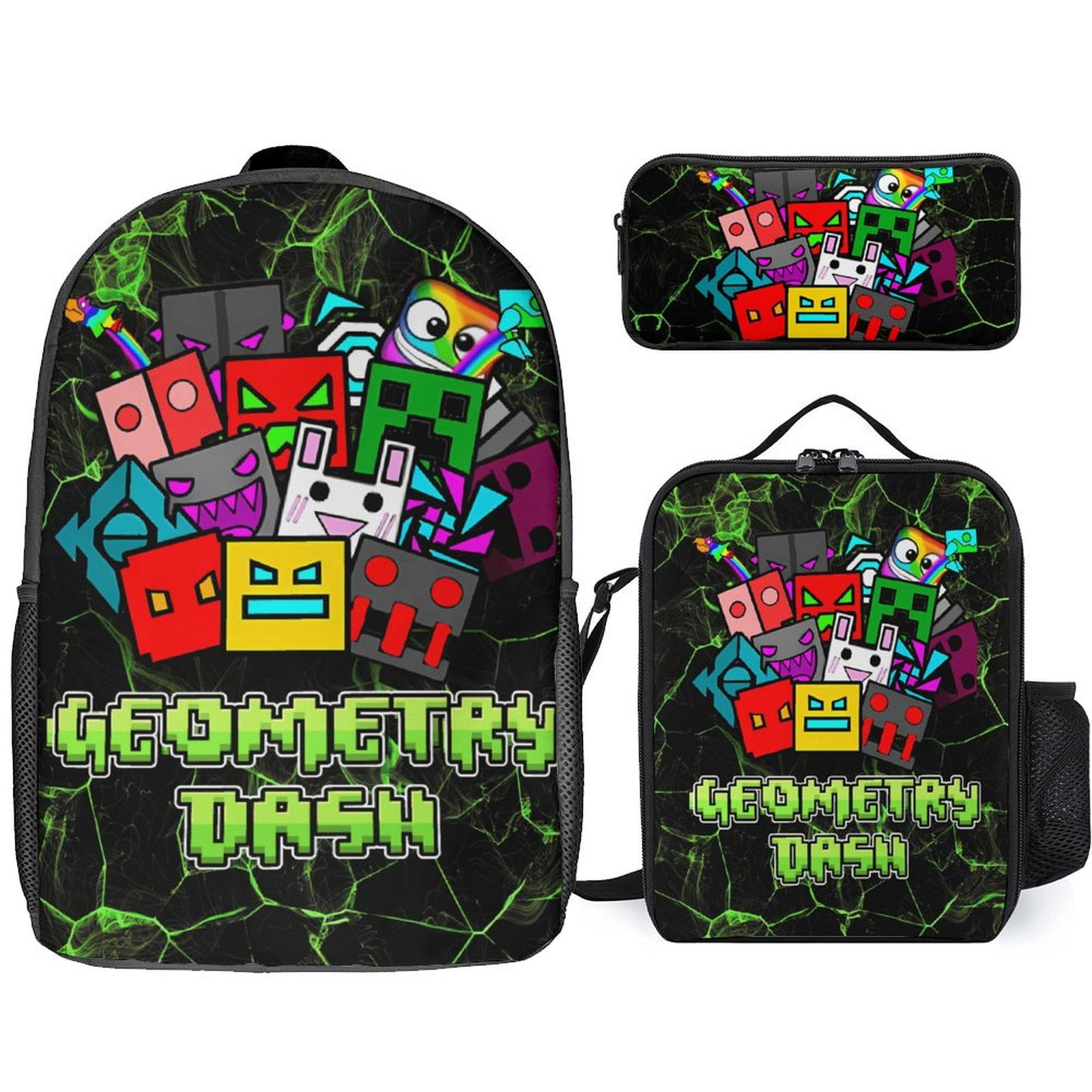 Geometry Dash Backpack 3 Piece Set Laptop Work Backpack Lunch Bag ...