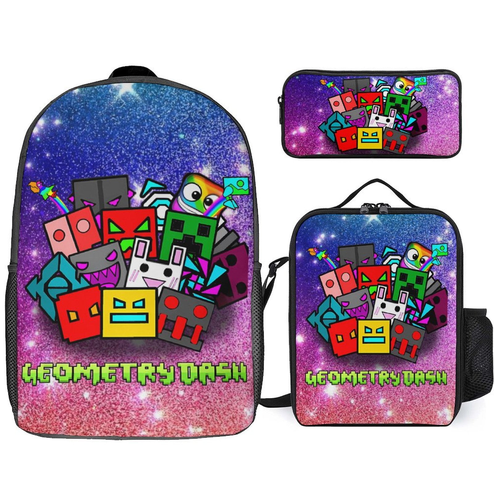 Geometry Dash Backpack 3 Piece Set Laptop Work Backpack Lunch Bag ...